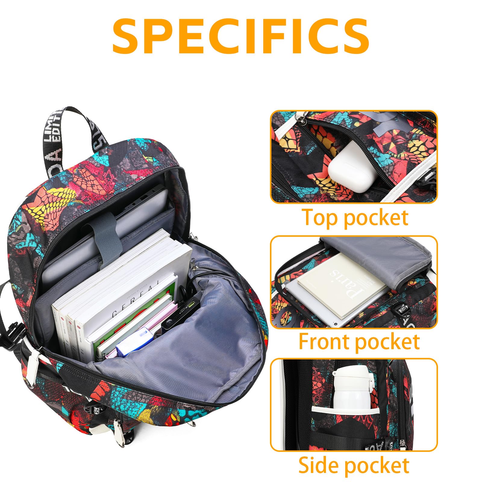 AUOBAG Canvas Backpack for men School bag for boys Bookbag for teenage with USB Charging Port Fits 15.6 Inch Notebook (Black)