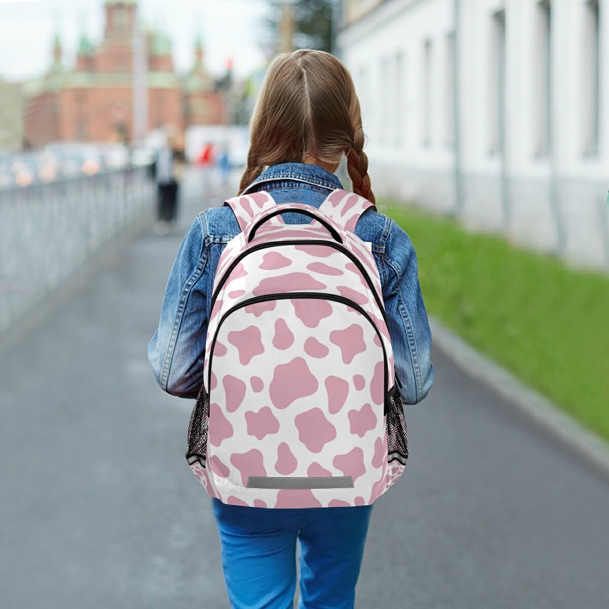Funky Qiu Pink Cow Print Backpack Durable Lightweight College School Bookbag Daypack Rucksack for Boys Girl Student