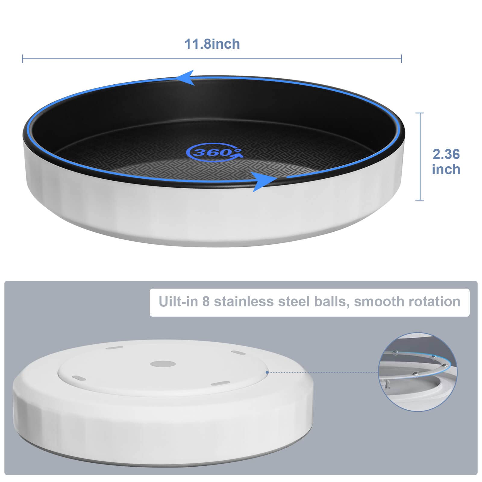 2 Pack 11.8 Inch Lazy Susan Organizer, Lazy Susan Turntable for Cabinet, Refrigerator, Table, Kitchen, Suitable for Storage of Spices and Condiments