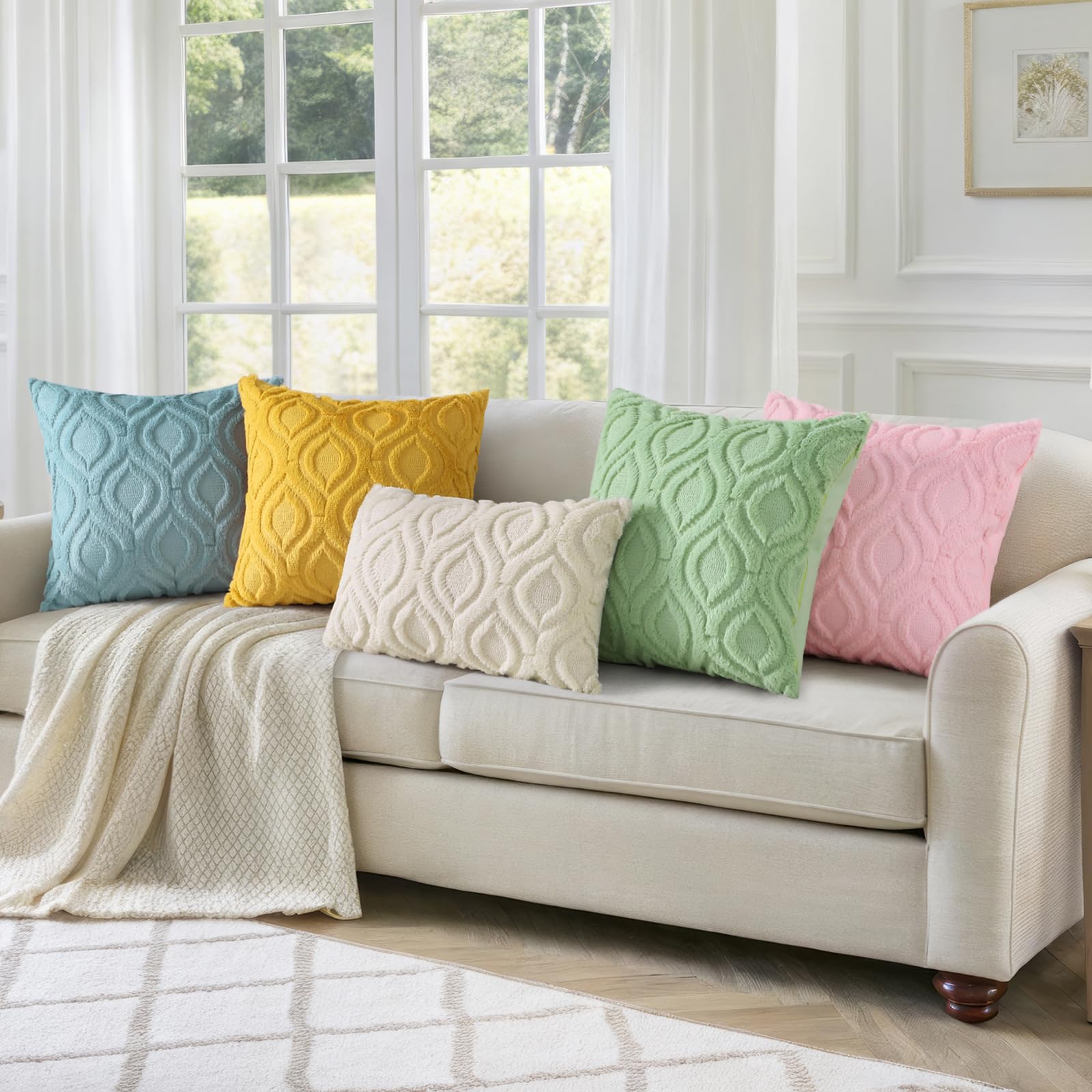 decorUhome Decorative Throw Pillow Covers 18x18, Soft Plush Faux Wool Couch Pillow Covers Set of 2, Beige