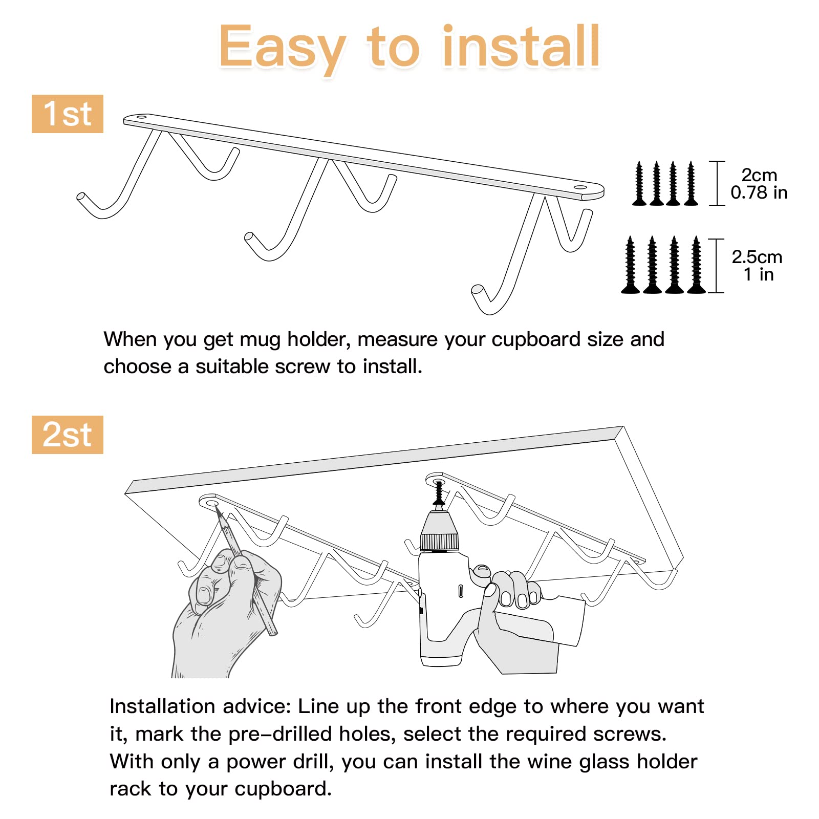 Emhumn 2PCS Mug Racks Under Cabinet, 12 Cups Hooks Mug Holder Coffee Cup Hanger Under Coffee Bar, Black Mug Cups Organizer in Kitchen, Mugs Hanging Racks Under Shelf Counter Drying for Display