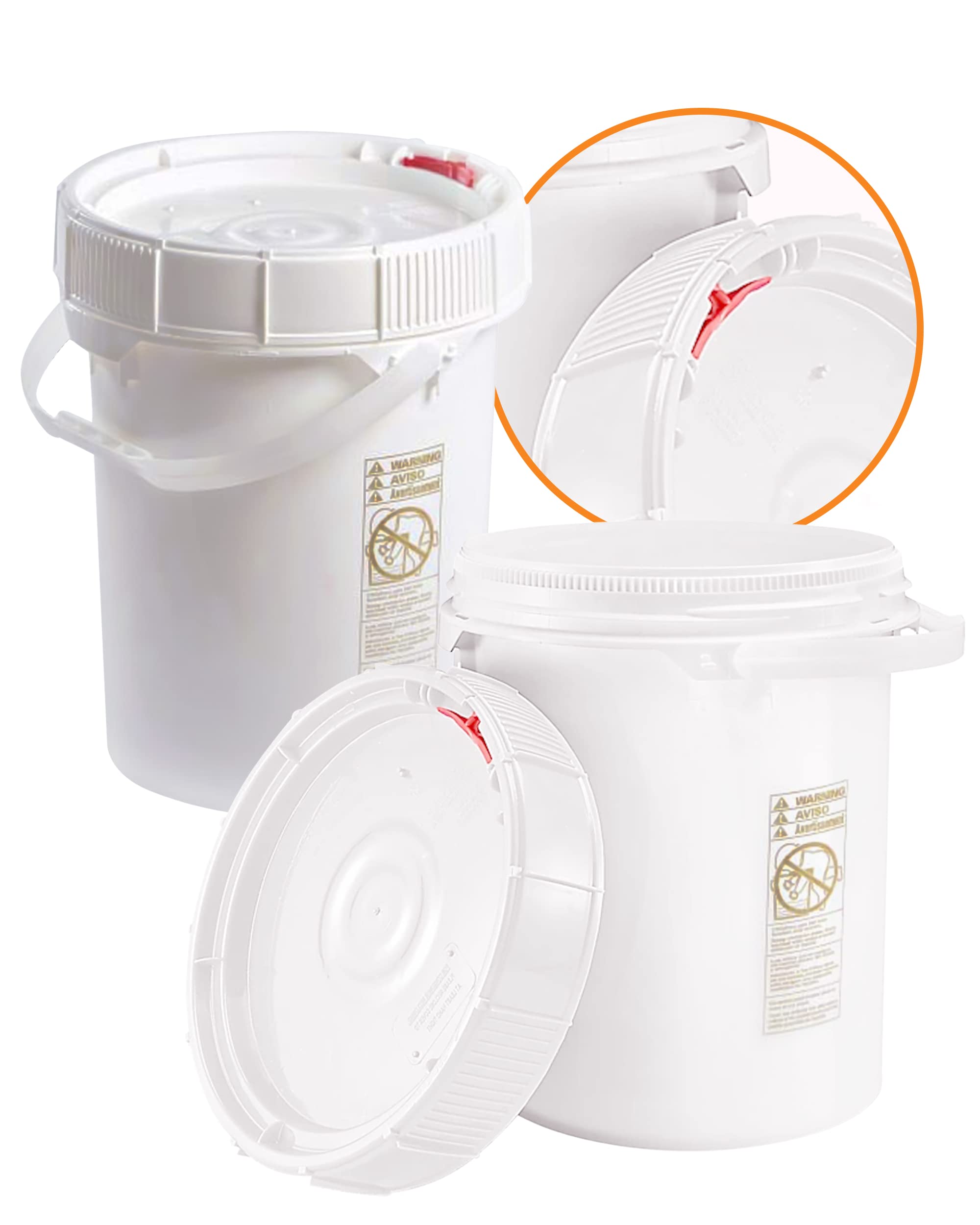 5 Gallon White BPA Free Durable Food Grade Bucket With Screw Lid | All Purpose Specialty Storage Plastic Pail Safety | Air-tight Design with Child Resistant Button - 2 PACK