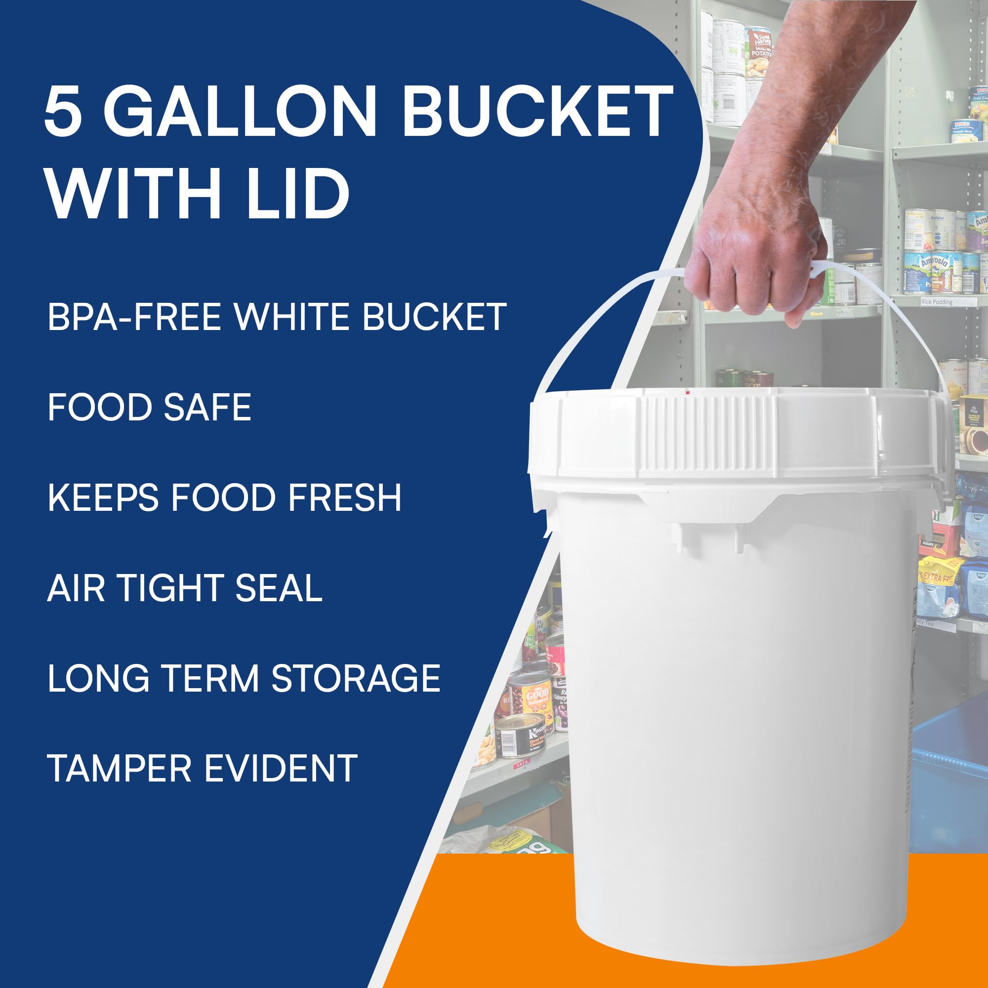 5 Gallon White BPA Free Durable Food Grade Bucket With Screw Lid | All Purpose Specialty Storage Plastic Pail Safety | Air-tight Design with Child Resistant Button - 2 PACK
