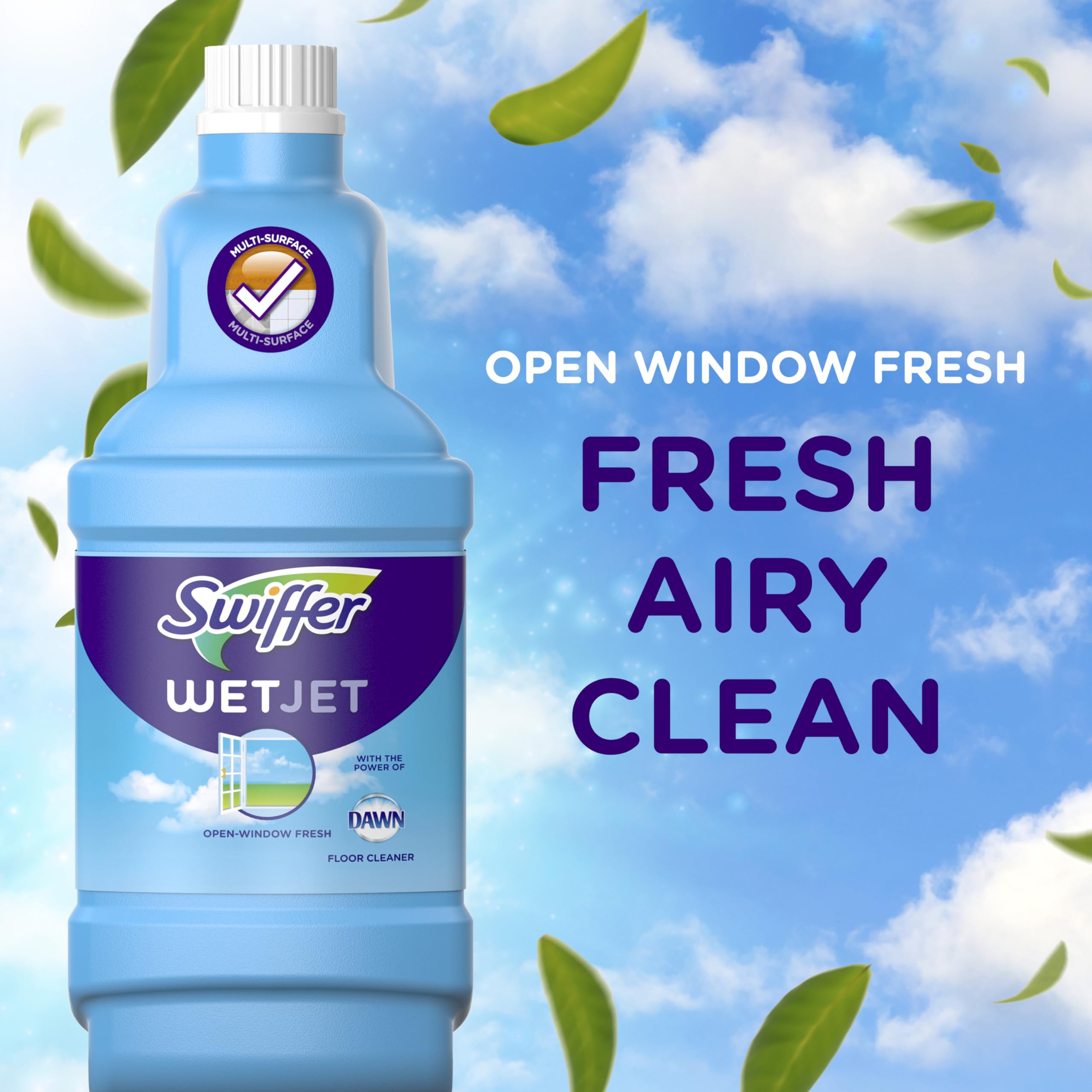 Swiffer Wetjet Hardwood Floor Mopping and Cleaning Solution Refills, All Purpose Cleaning Product, Open Window Fresh Scent, 42.2 Fl Oz (Pack of 2)