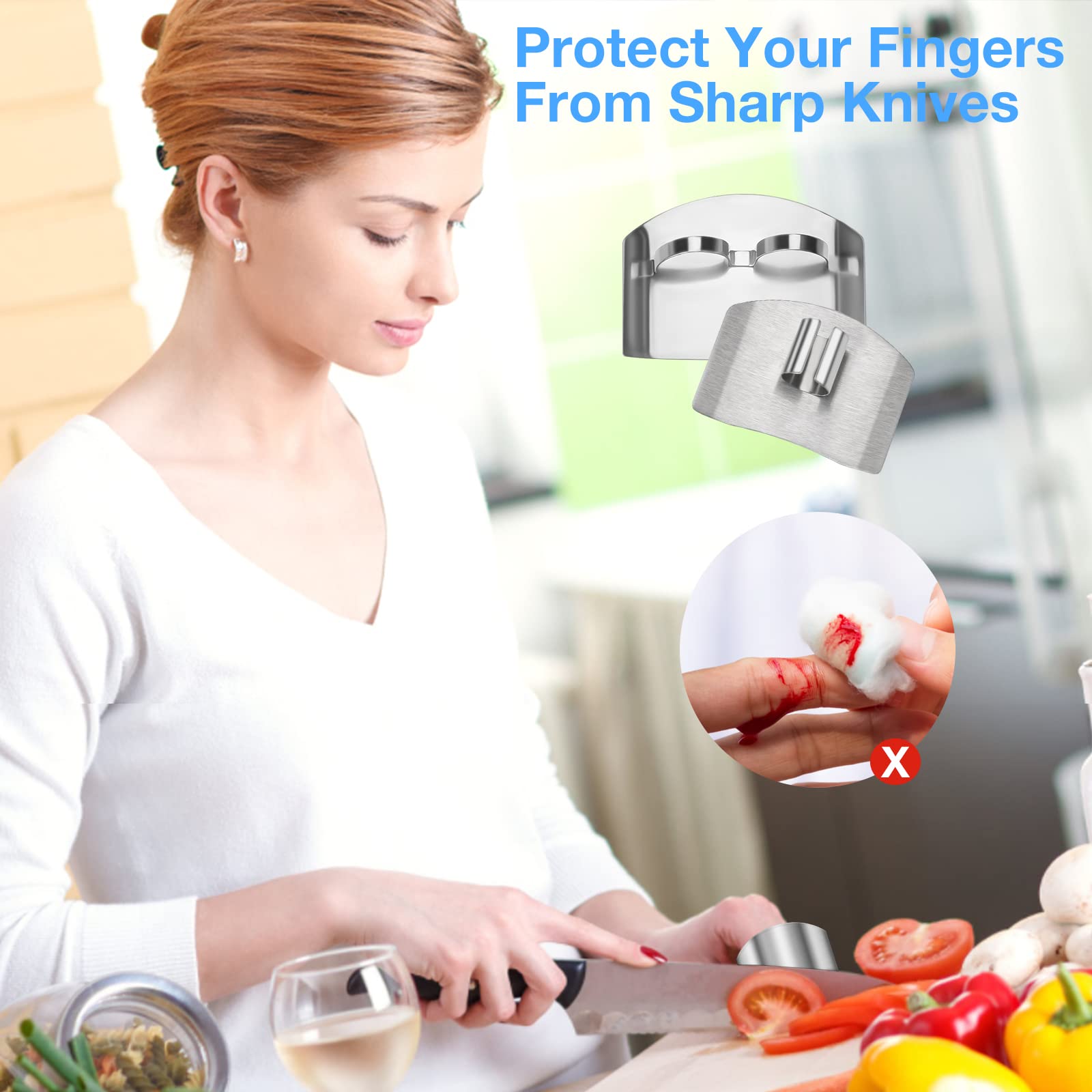 Finger Guards for Cutting, 4Pcs Stainless Steel Chop Guard for Fingers, Adjustable Finger Protector for Cutting Food to Avoid Injury when Cutting Food