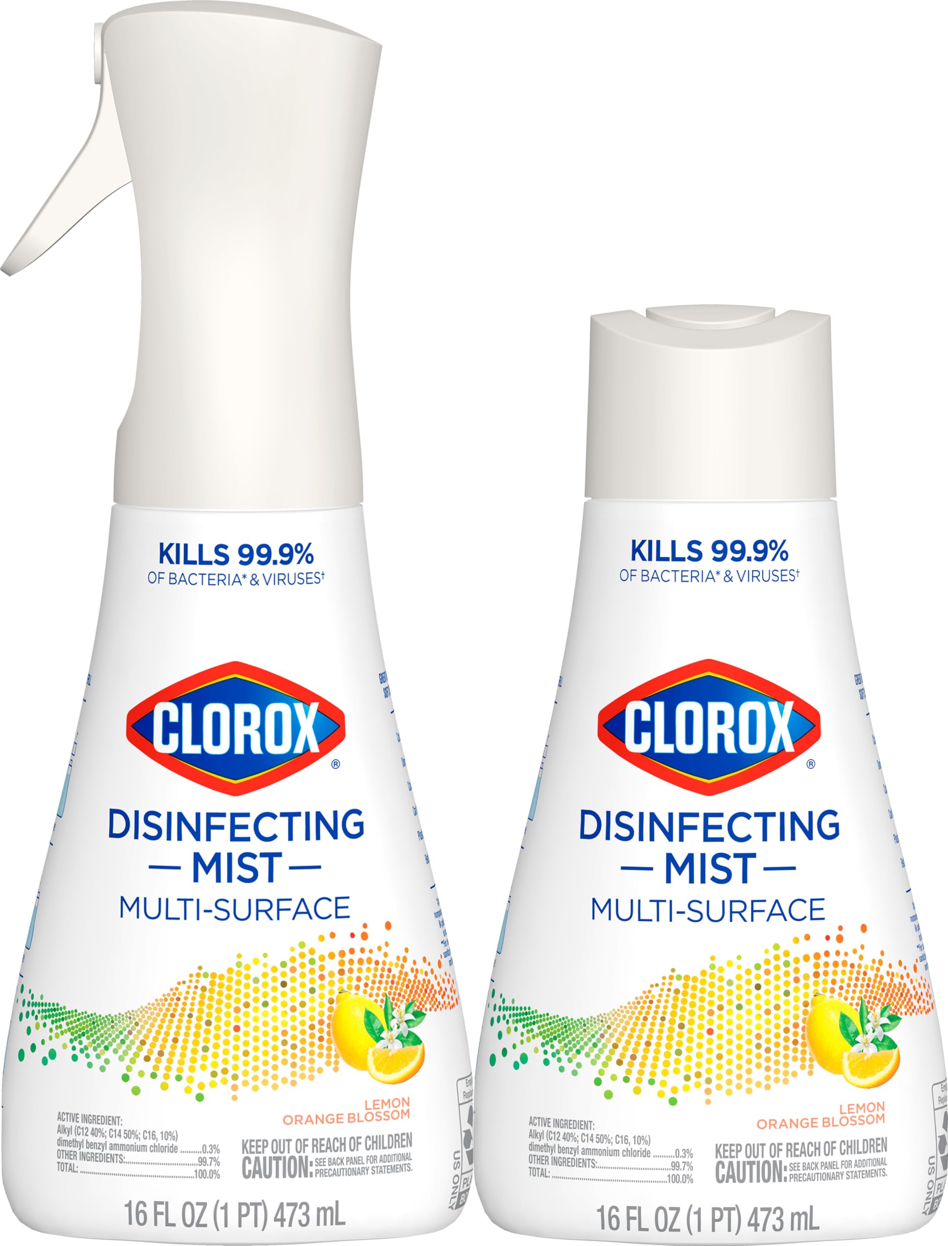 Clorox Disinfecting Mist, Multisurface Cleaner, Lemon and Orange Blossom, Sanitizing Spray & Refill, 16 Ounces