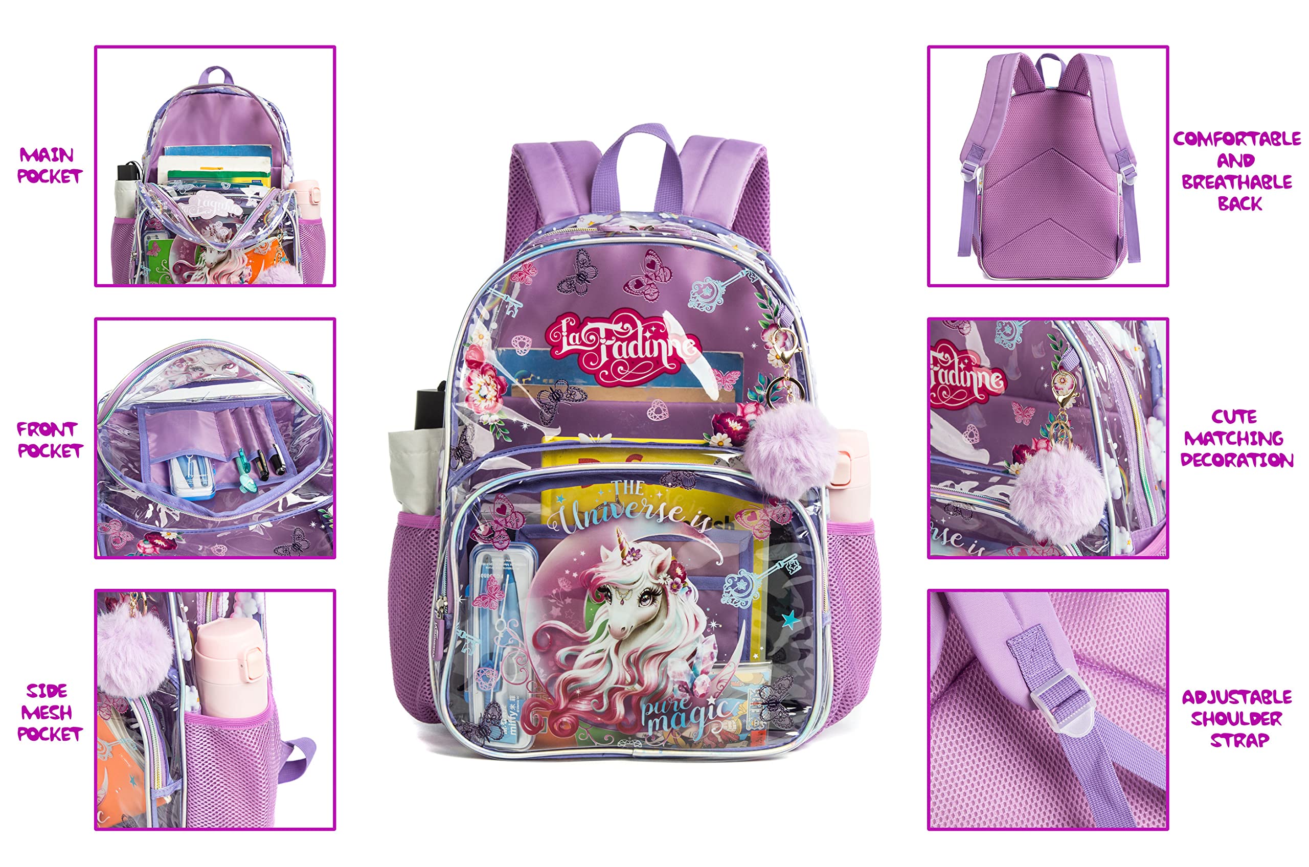 MOHCO Kids Backpack 16in Clear Transparent Backpack See Through School Bookbag with Lunch Bag and Pencil Case boys and Girls