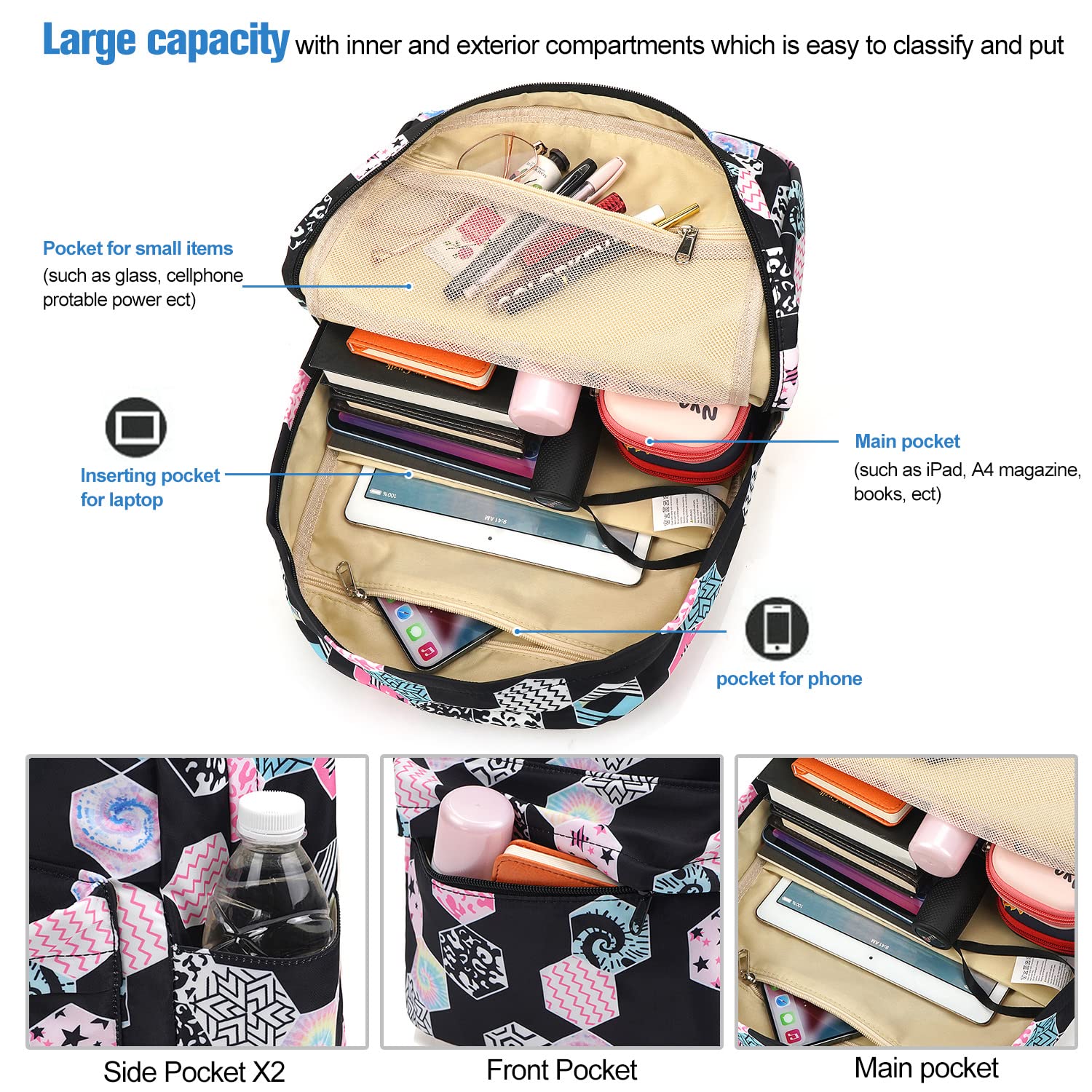 Galaxy Backpack Set 3-in-1 Kids School Bag, Junlion Laptop Backpack Lunch Bag Pencil Case for Teen Boys Girls One Size Multicolor
