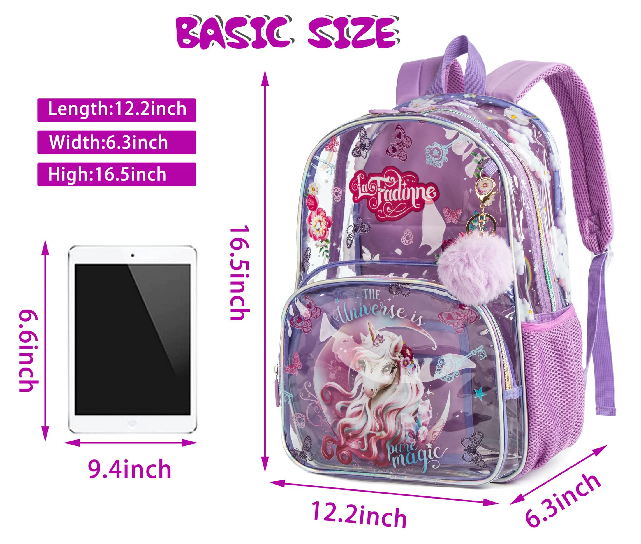 MOHCO Kids Backpack 16in Clear Transparent Backpack See Through School Bookbag with Lunch Bag and Pencil Case boys and Girls