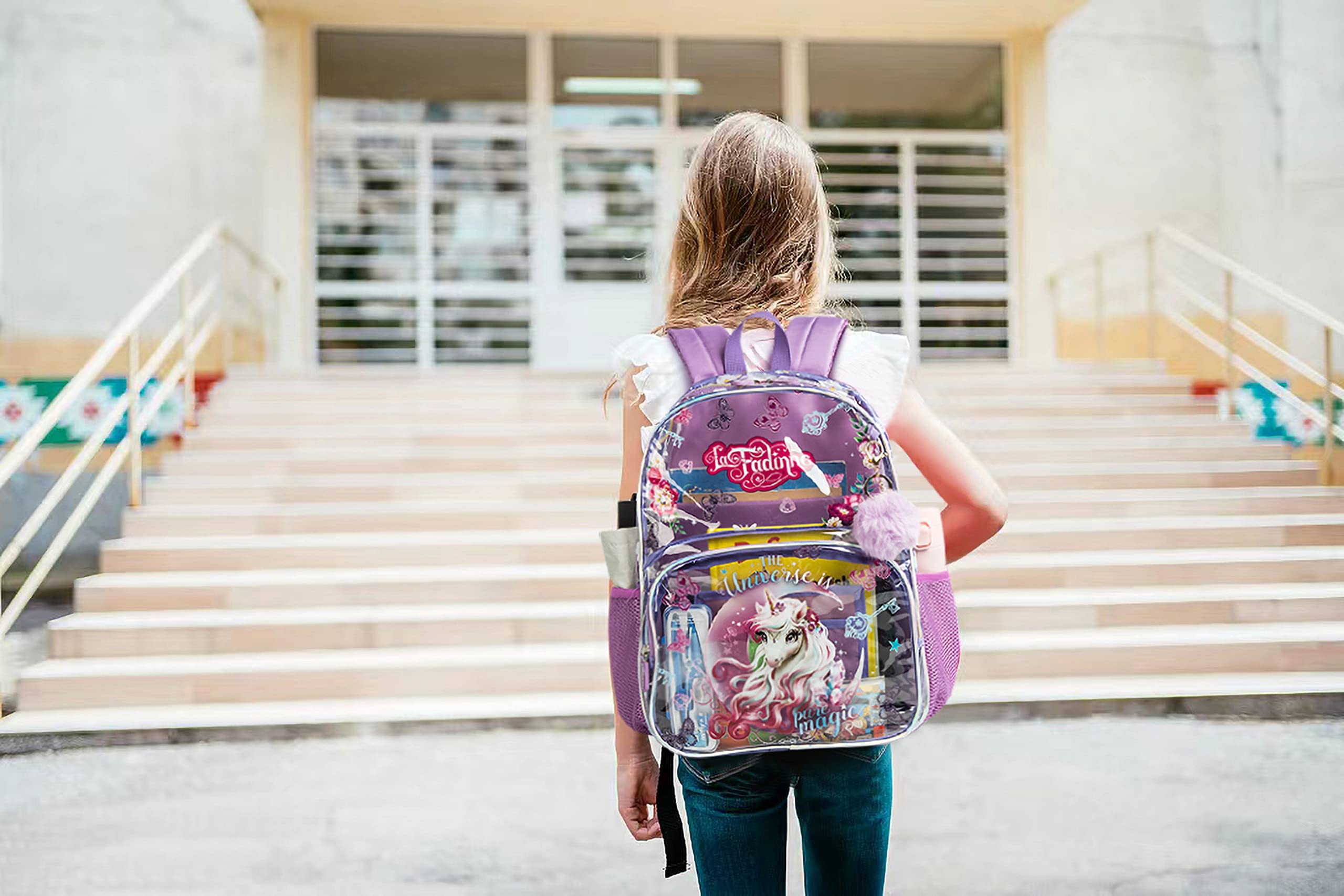 MOHCO Kids Backpack 16in Clear Transparent Backpack See Through School Bookbag with Lunch Bag and Pencil Case boys and Girls