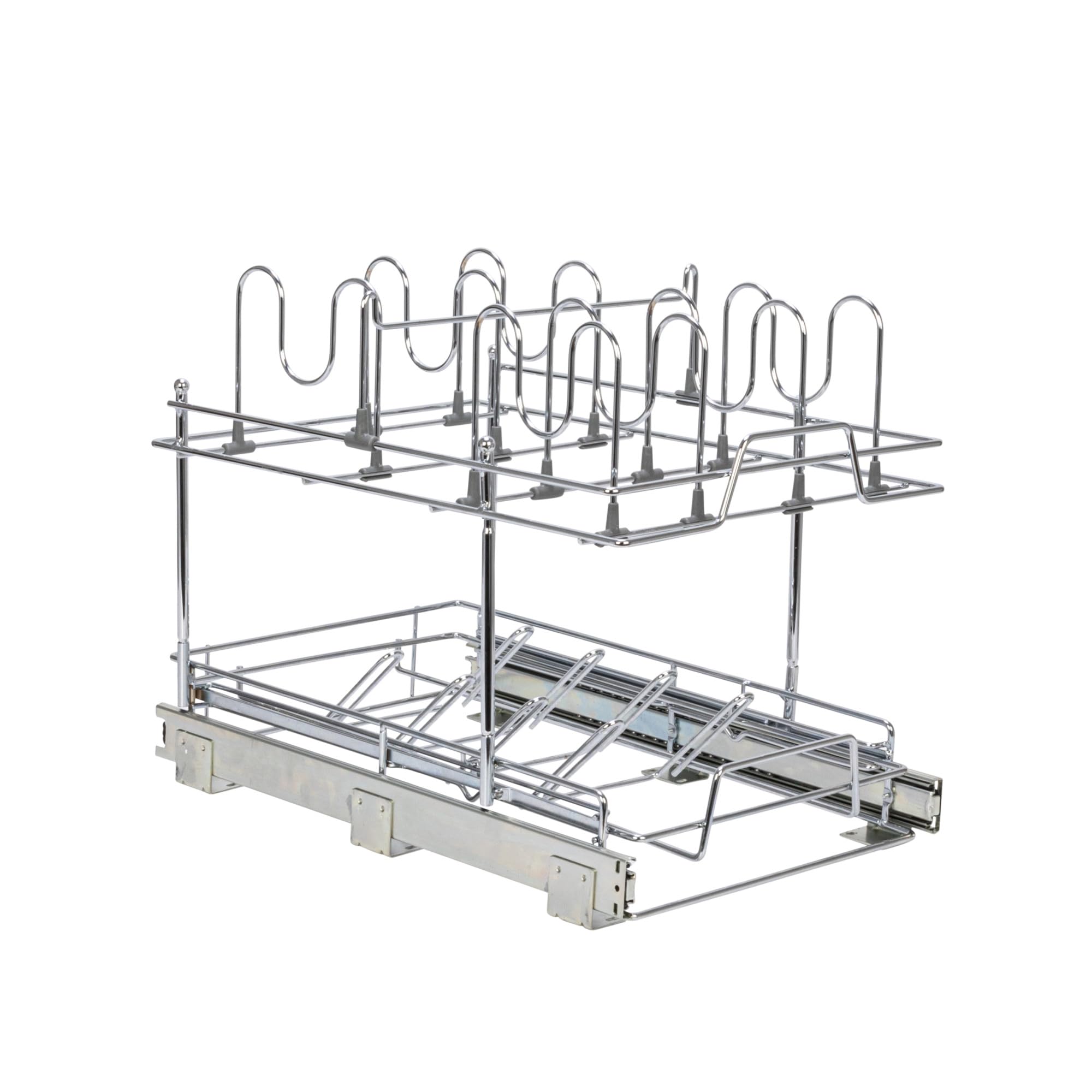 Household Essentials C42617-1 Glidez 2-Tier Pot and Lid Kitchen Cabinet Organizer | 21 in D x 14.1 in W x 16.2 in H | Chrome Wire, Silver