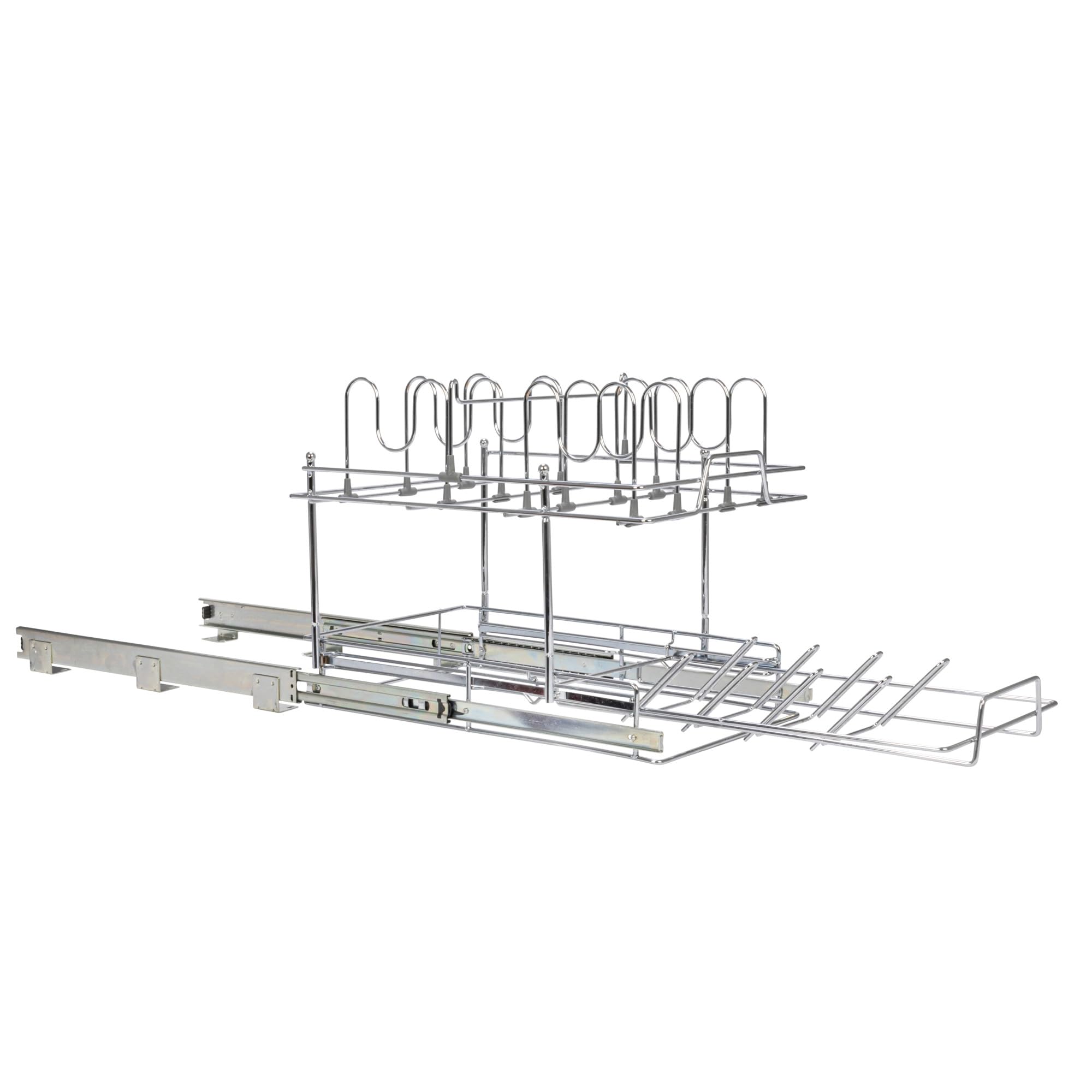 Household Essentials C42617-1 Glidez 2-Tier Pot and Lid Kitchen Cabinet Organizer | 21 in D x 14.1 in W x 16.2 in H | Chrome Wire, Silver