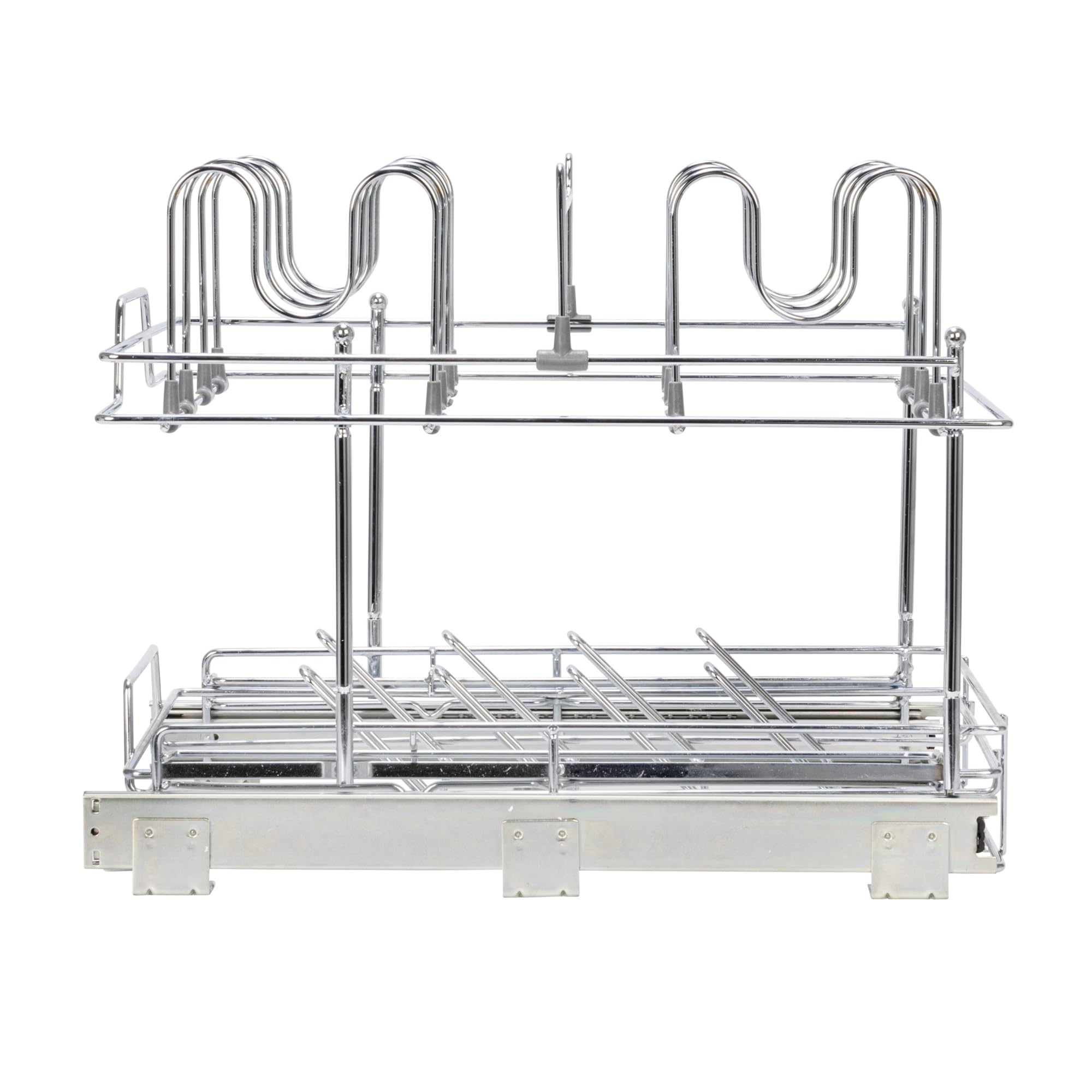 Household Essentials C42617-1 Glidez 2-Tier Pot and Lid Kitchen Cabinet Organizer | 21 in D x 14.1 in W x 16.2 in H | Chrome Wire, Silver
