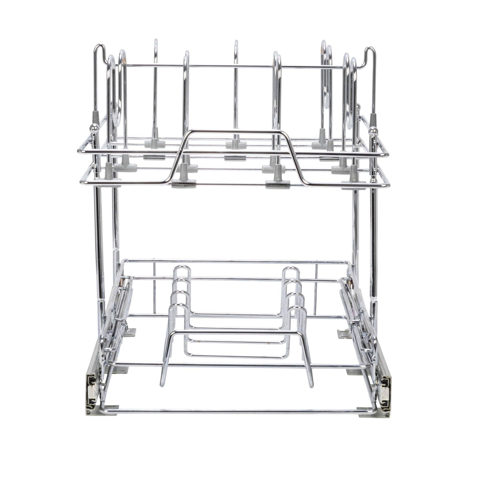 Household Essentials C42617-1 Glidez 2-Tier Pot and Lid Kitchen Cabinet Organizer | 21 in D x 14.1 in W x 16.2 in H | Chrome Wire, Silver