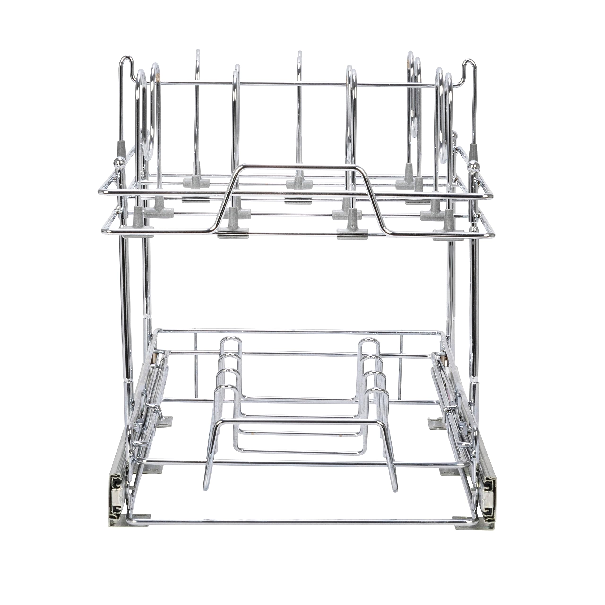 Household Essentials C42617-1 Glidez 2-Tier Pot and Lid Kitchen Cabinet Organizer | 21 in D x 14.1 in W x 16.2 in H | Chrome Wire, Silver