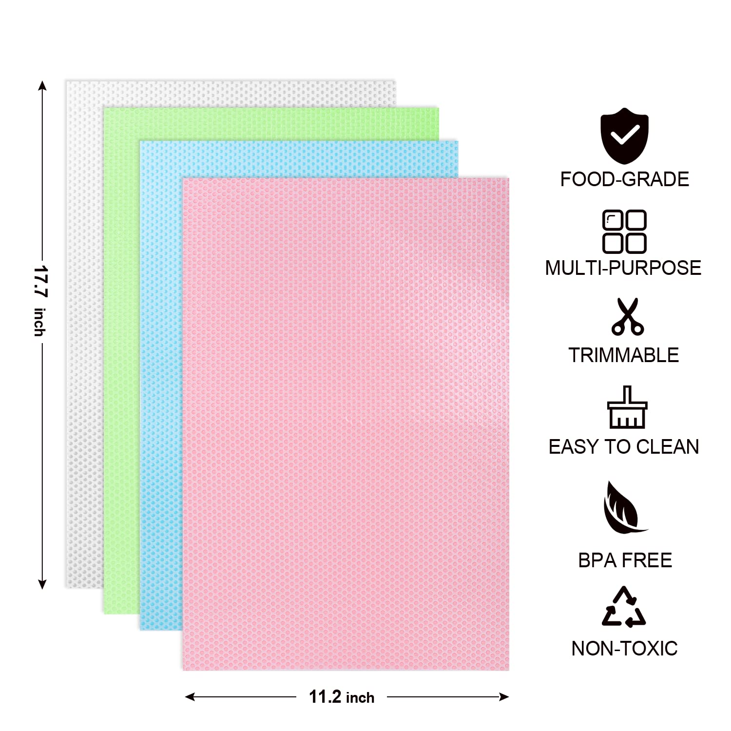 Refrigerator Liners , 4 Pcs Fridge Shelf Liners and Drawer Mats Liner Waterproof Oilproof, Cover Pads for Kitchen Cabinet, Pantry Closet, Cupboard, Drawer