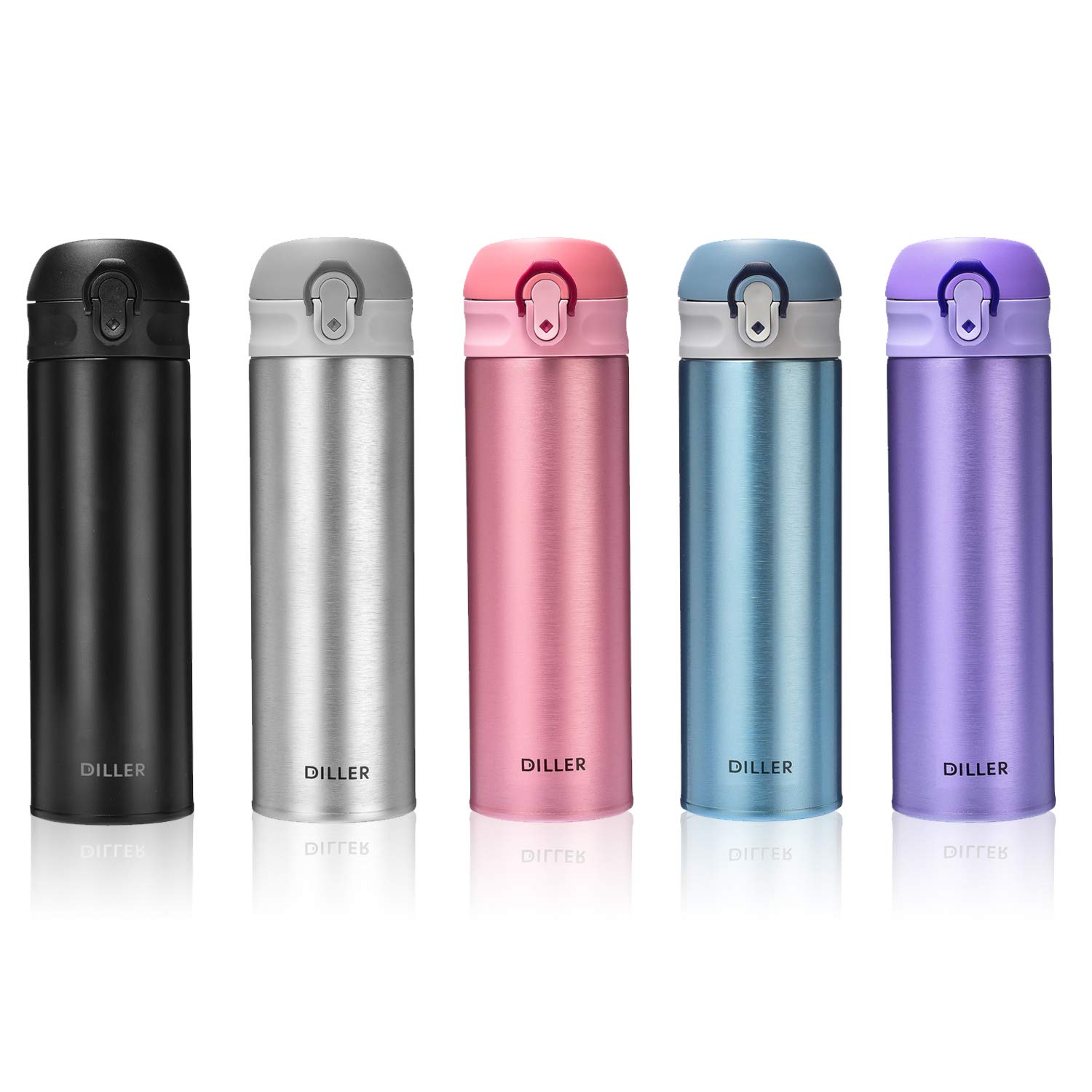 DILLER Insulated Coffee Travel Mug - 17oz Vacuum Insulated Water Bottle, Thermal Vacuum Drink Flask Keeps 24 Hours Cold & 12 Hours Hot (Purple, 17 oz)