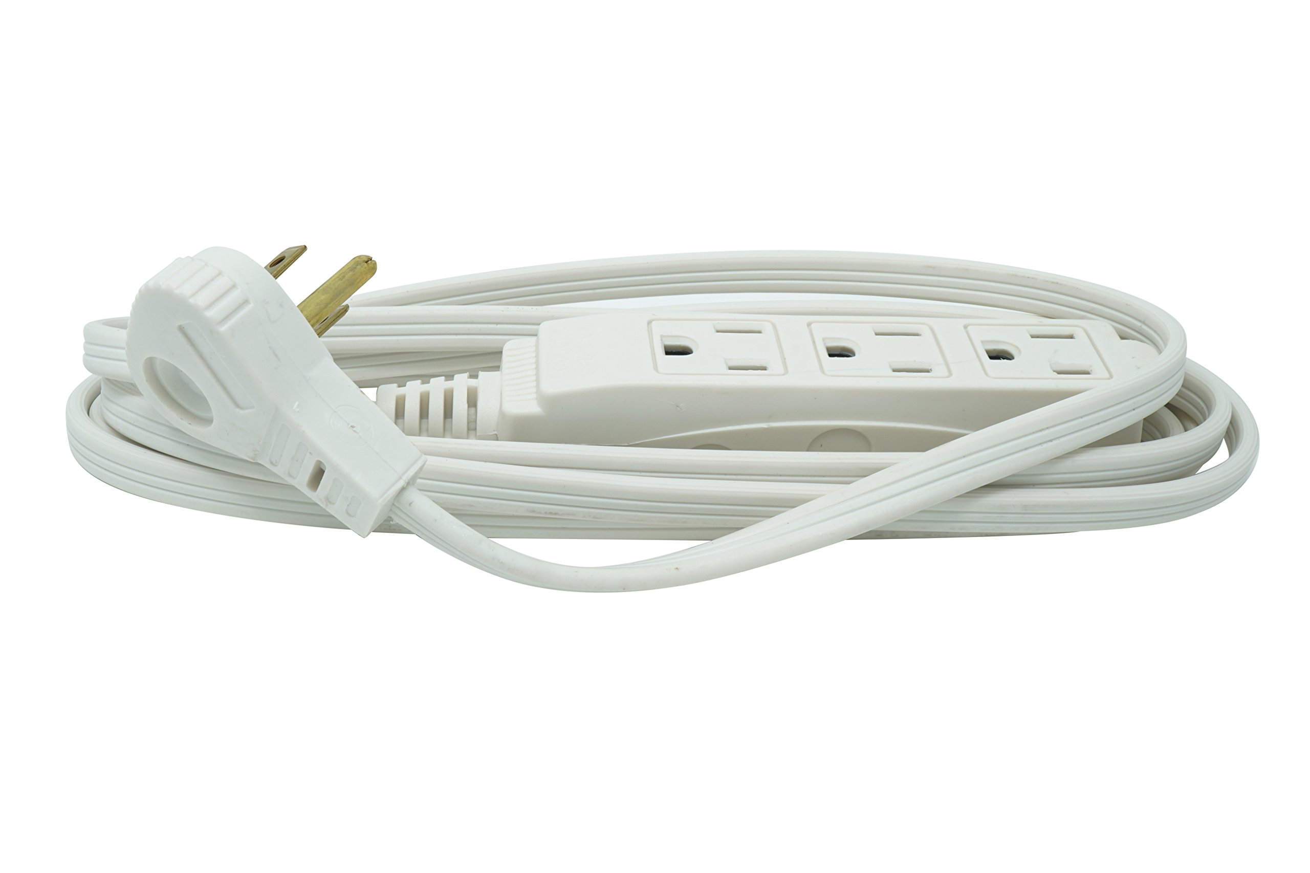 Woods SlimLine 2241 16/3 Flat Plug Indoor Extension Cord, 8-Foot, 3 Outlets, Right Angled Plug, Space Saving Design, UL Listed