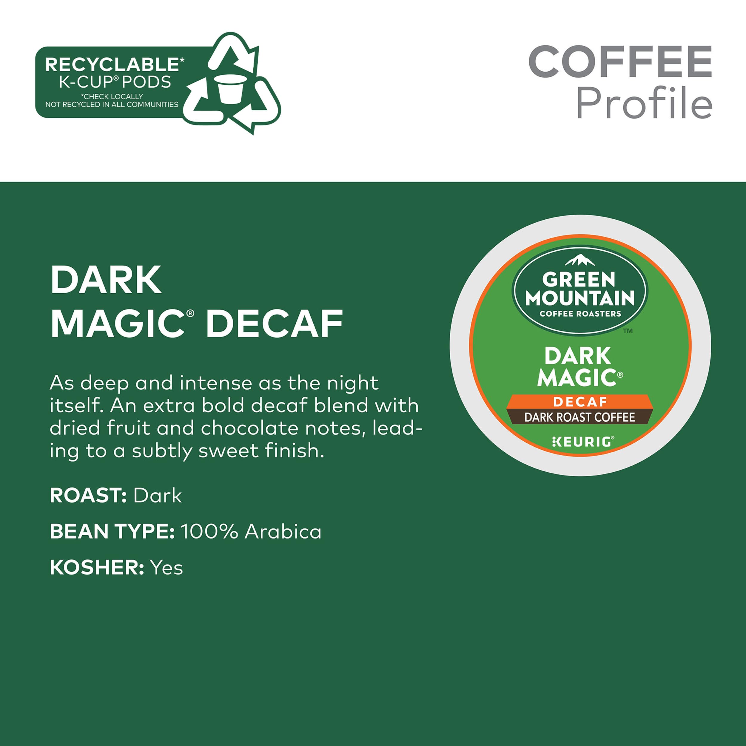 Green Mountain Coffee Roasters Dark Magic Decaf, Single-Serve Keurig K-Cup Pods, Dark Roast Coffee, 12 Count (Pack of 6)