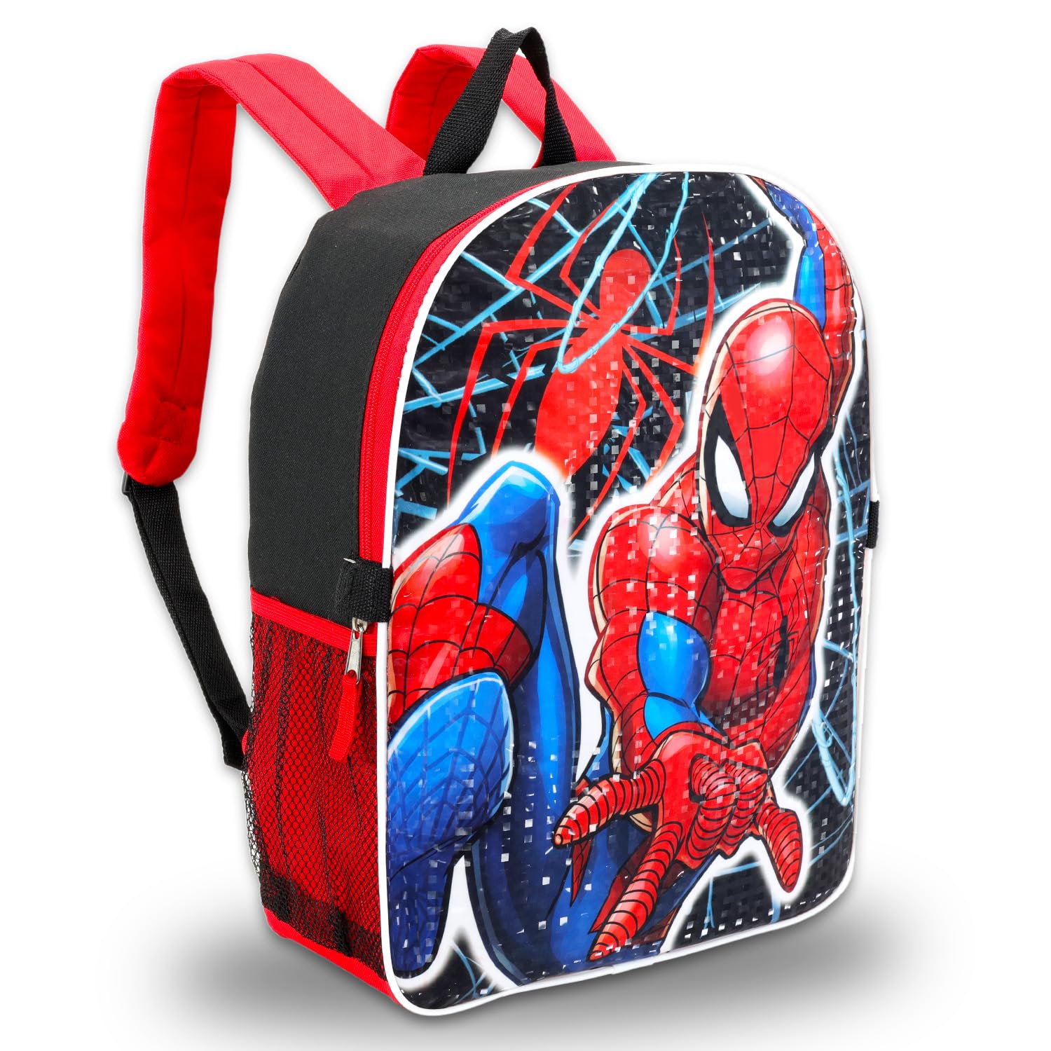Marvel Shop Spiderman Backpack With Lunch Box For Boys ~ 5 Pc Bundle With 16 Inch Spiderman School Bag For Kids, Spiderman Lunch Bag, Stickers, And More | Spiderman School Supplies