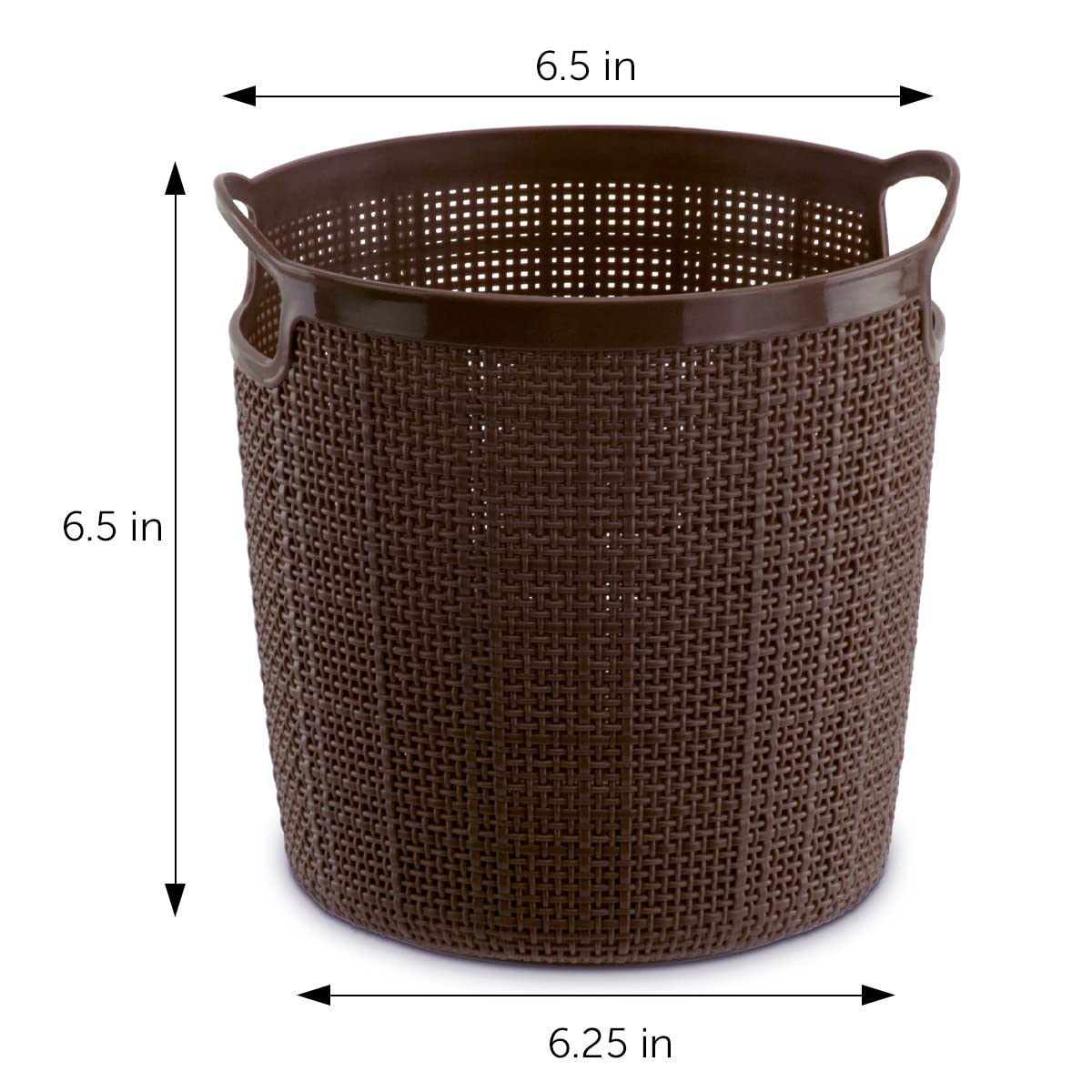 DecorRack Woven Storage Basket Organizer, 6.5 Inch, Wicker Plastic Bin with Handles for Bathroom, Home, and Office (Brown)