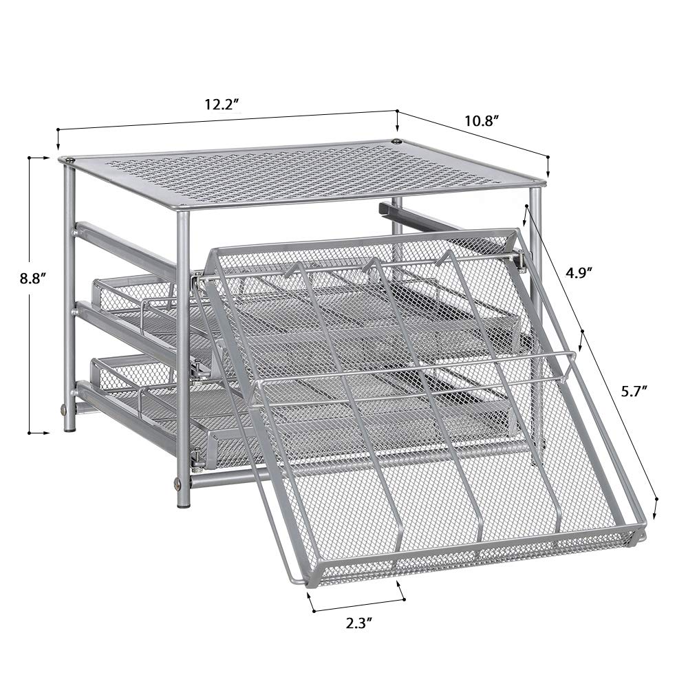 NEX 3 Tier Spice Rack Organizer, Spice Organizer Drawer for Kitchen Cabinet or Countertop, Silver