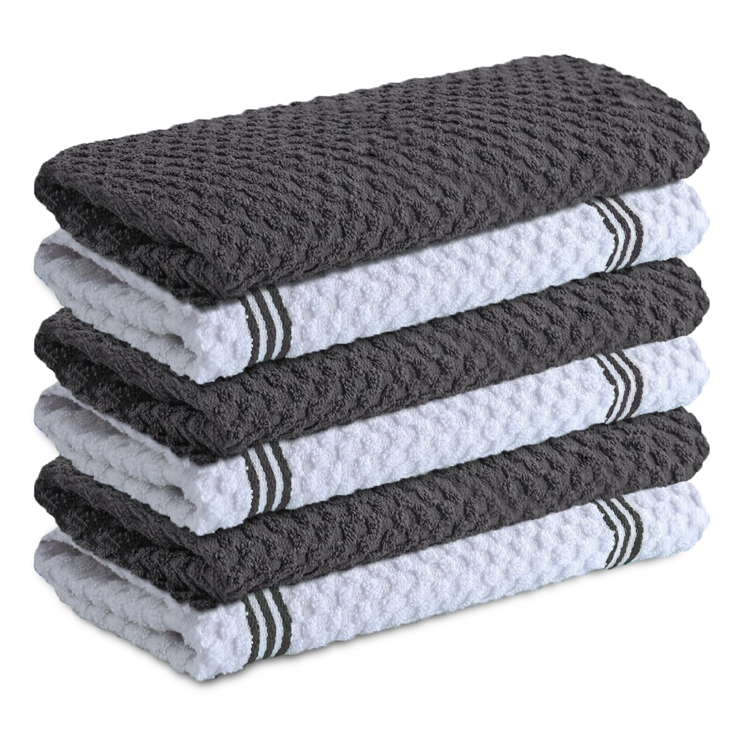 Infinitee Xclusives Premium Kitchen Towels ā Pack of 6, 100% Cotton 15 x 25 Inches Absorbent Dish Towels - 425 GSM Tea Towel, Terry Kitchen Dishcloth Towels- Grey Dish Cloth for Household Cleaning