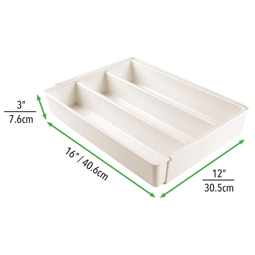 mDesign Adjustable, Expandable 4 Compartment Kitchen Cabinet Drawer Organizer - Divided Sections for Cutlery, Serving Spoons, Cooking Utensils, Gadgets - BPA Free, Food Safe - 2 Pack - Cream/Beige