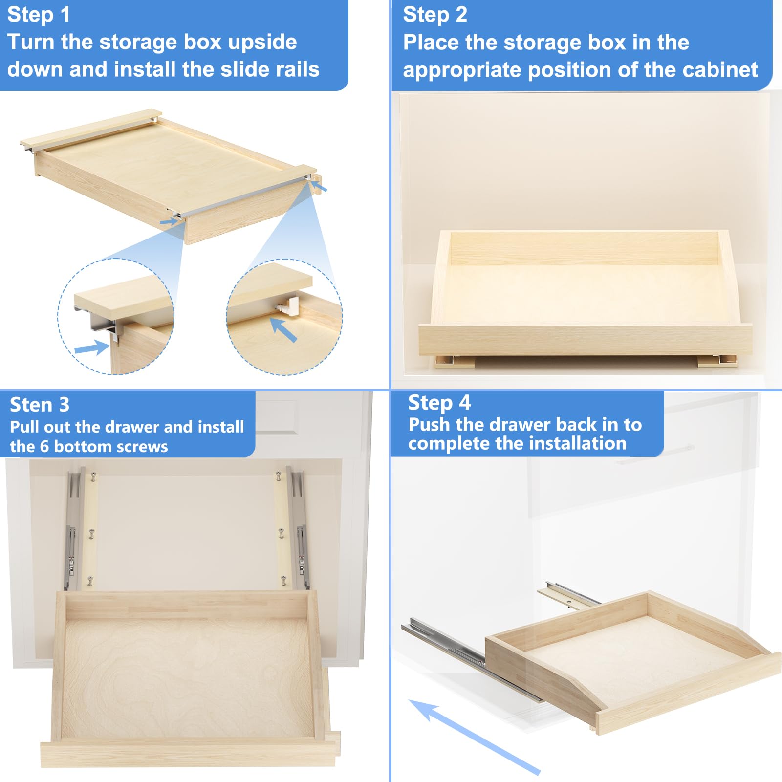 LOVMOR Single Pull Out Cabinet Organizer 26”W x 21”D, Soft Close Slide Out Drawer Storage Shelves for Kitchen, Wood Cabinet Shelf Pull-Out Organizer Storage for Base Cabinet