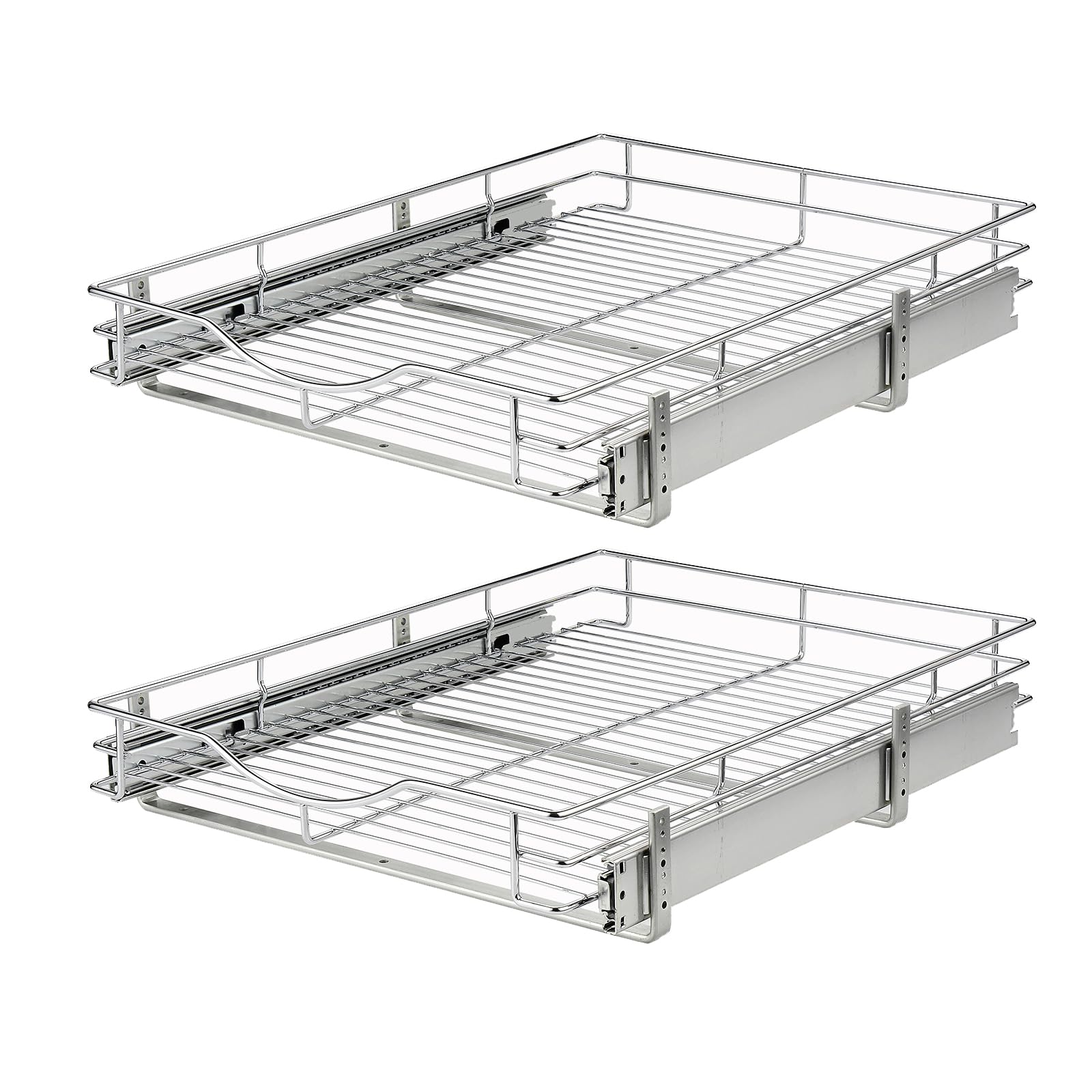 DINDON 1 Tier Pull Out Cabinet Organizer (14" W x 21" D) Heavy-Duty Metal Sliding Drawer Shelf, Slide Out Wire Basket for Kitchen Cabinets, Pantry, Bathroom, Chrome Finish…