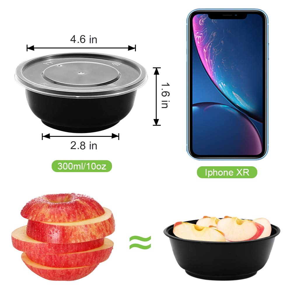 50-Pack Meal Prep Containers Freezer Containers Plastic Microwavable Food Containers Bowls with Lids (10 oz) Storage Bento Lunch Boxes -BPA-Free Food Grade