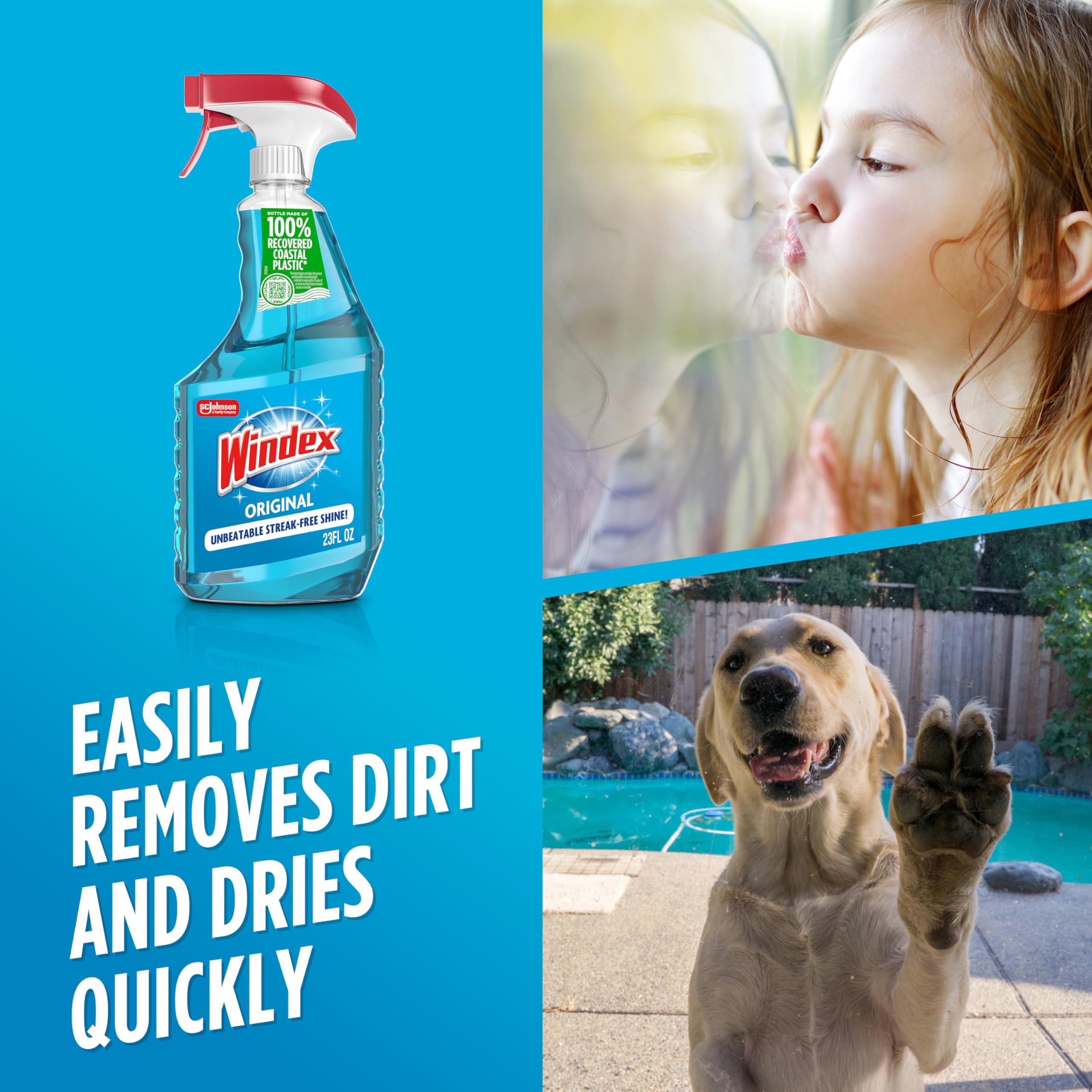 Windex Original Glass and Window Cleaner Spray Bottle, Original Blue, 23 fl oz - Pack of 6