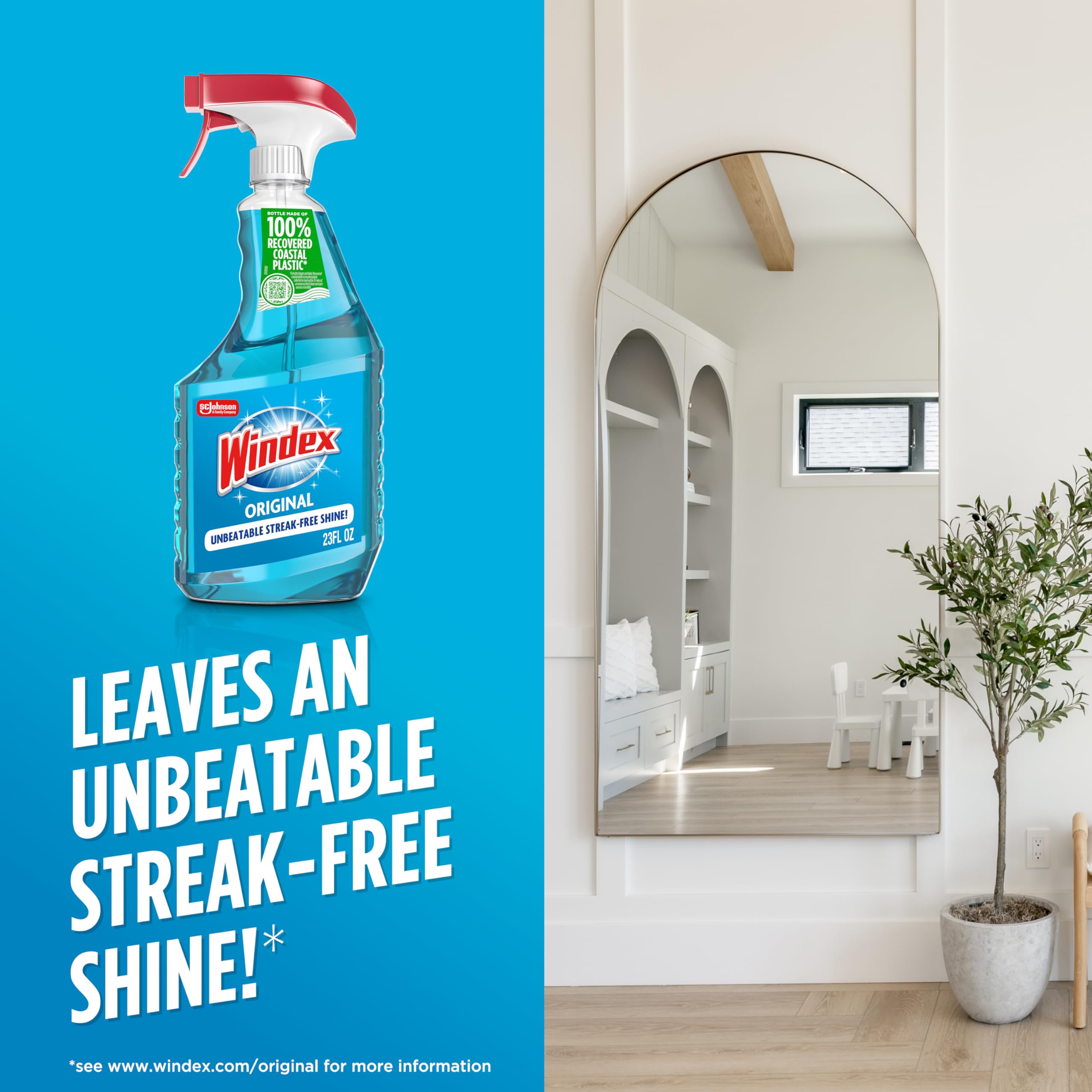 Windex Original Glass and Window Cleaner Spray Bottle, Original Blue, 23 fl oz - Pack of 6