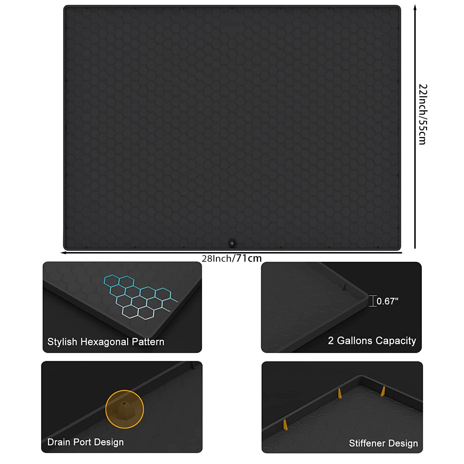 Under Sink Mat, 28" x 22" Under Sink Mats for Kitchen Waterproof, Flexible Silicone Under Kitchen Sink Liner Mat, Multipurpose Under Sink Drip Tray for Kitchen Bathroom Cabinet