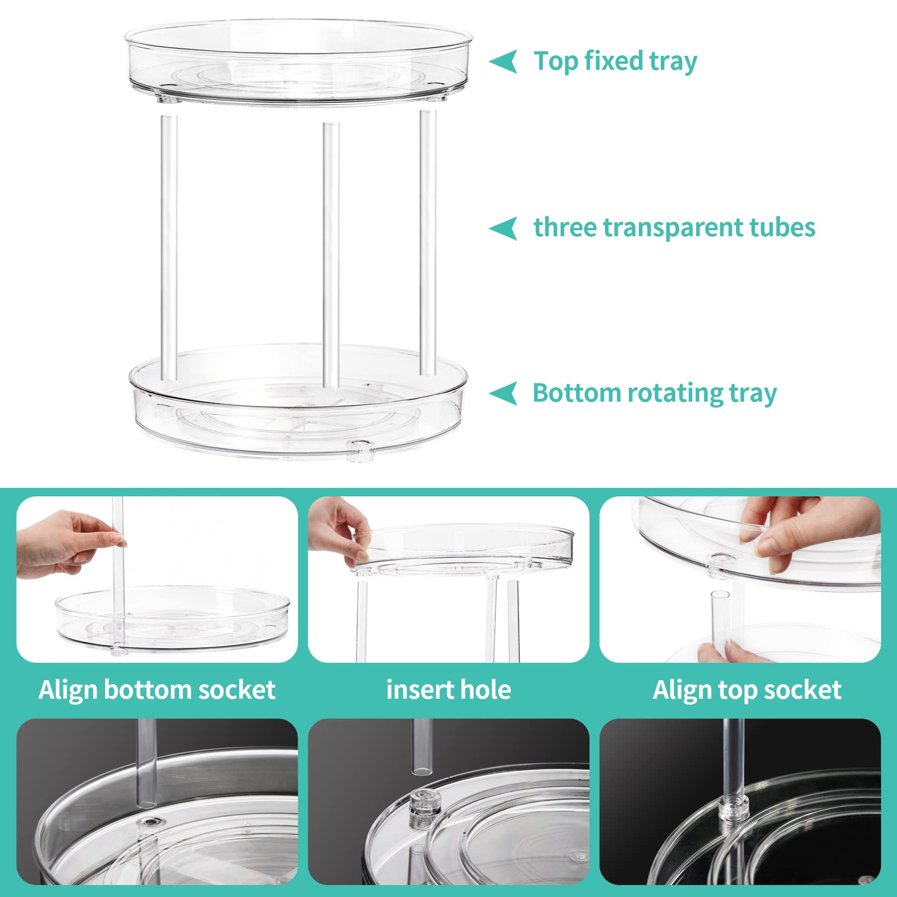 Ech.Apr Lazy Susan Turntable 360° Rotating Cabinet Organizer Clear Spice Rack Organizer for Cabinet, Pantry, Kitchen (2 tier-11 inch)