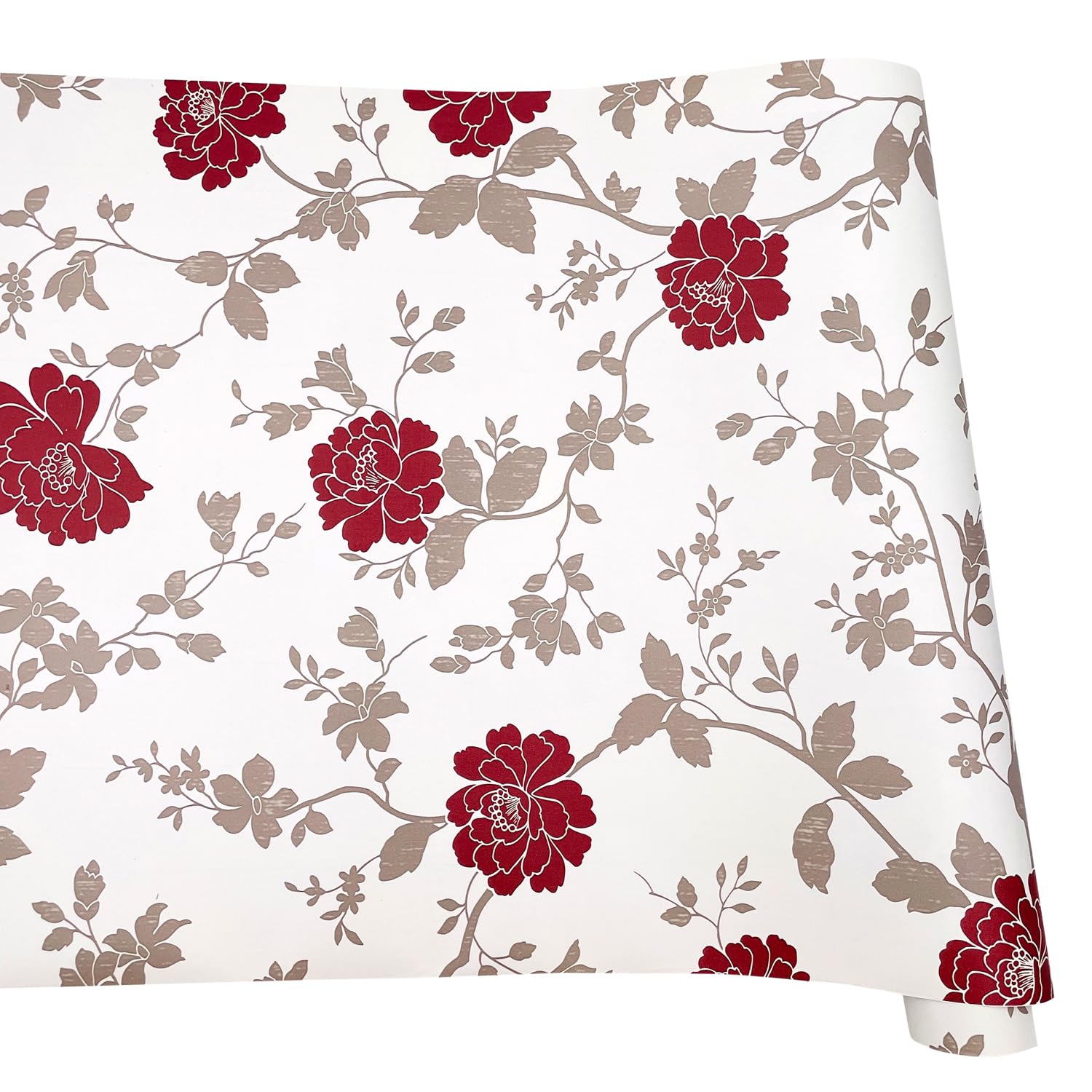 Yifely Red Peony Shelf Liner Self-Adhesive Furniture Paper Old Dresser Drawer Decor Sticker 17.7 Inch by 9.8 Feet
