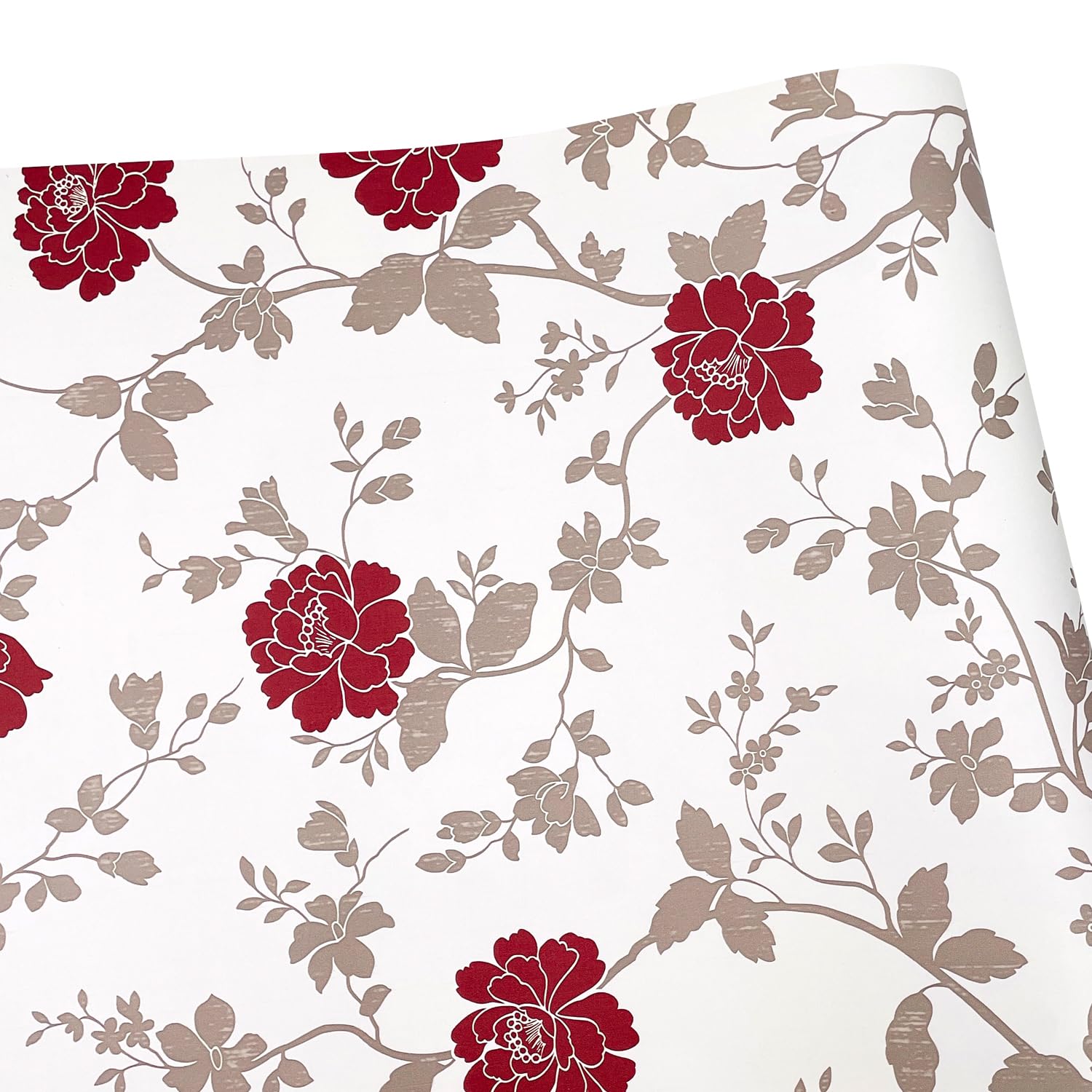 Yifely Red Peony Shelf Liner Self-Adhesive Furniture Paper Old Dresser Drawer Decor Sticker 17.7 Inch by 9.8 Feet
