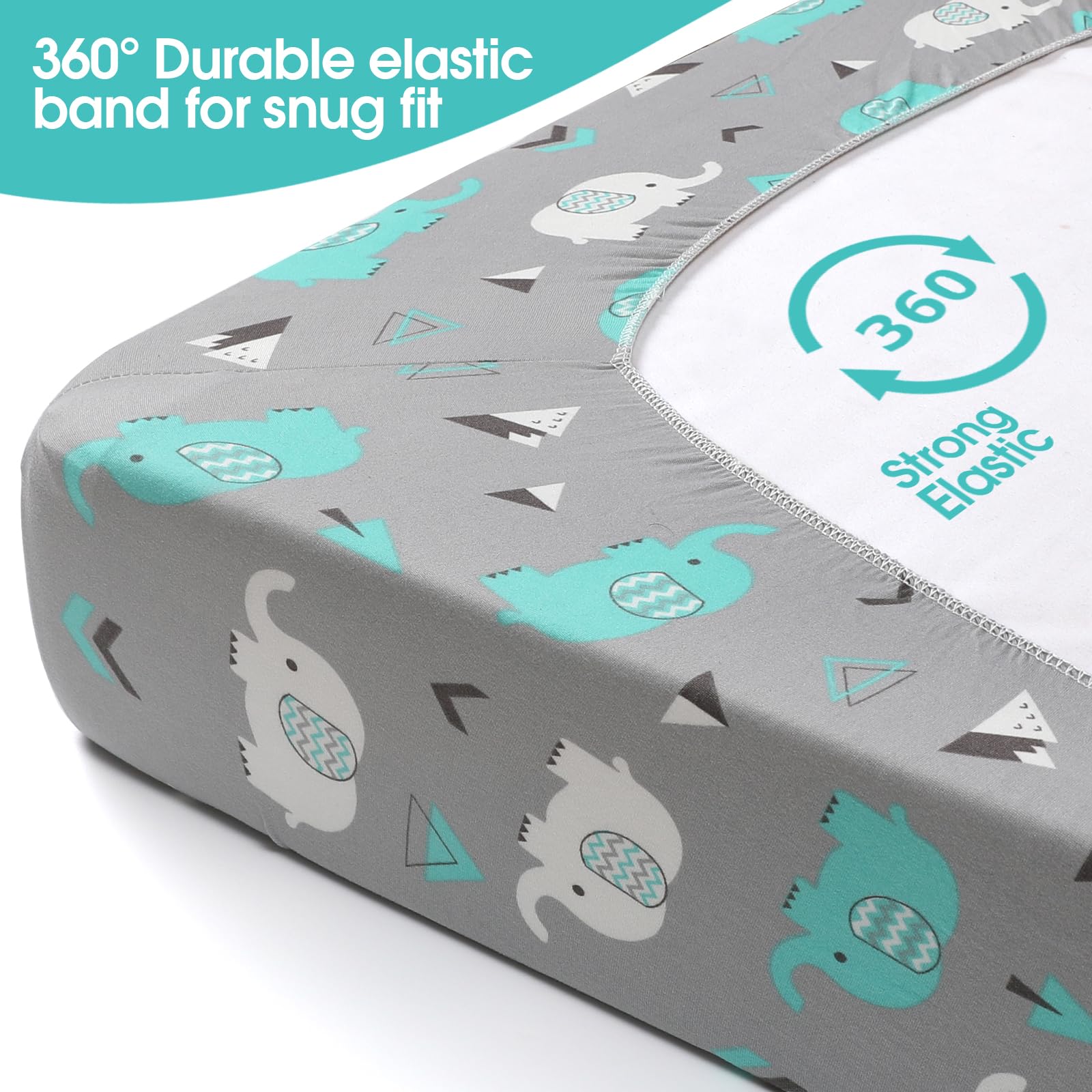 Pack n Play Stretchy Fitted Pack n Play Playard Sheet Set BROLEX 2 Pack Portable Mini Crib Sheets,Convertible Playard Mattress Cover,Ultra Soft Material,Elephant & Whale