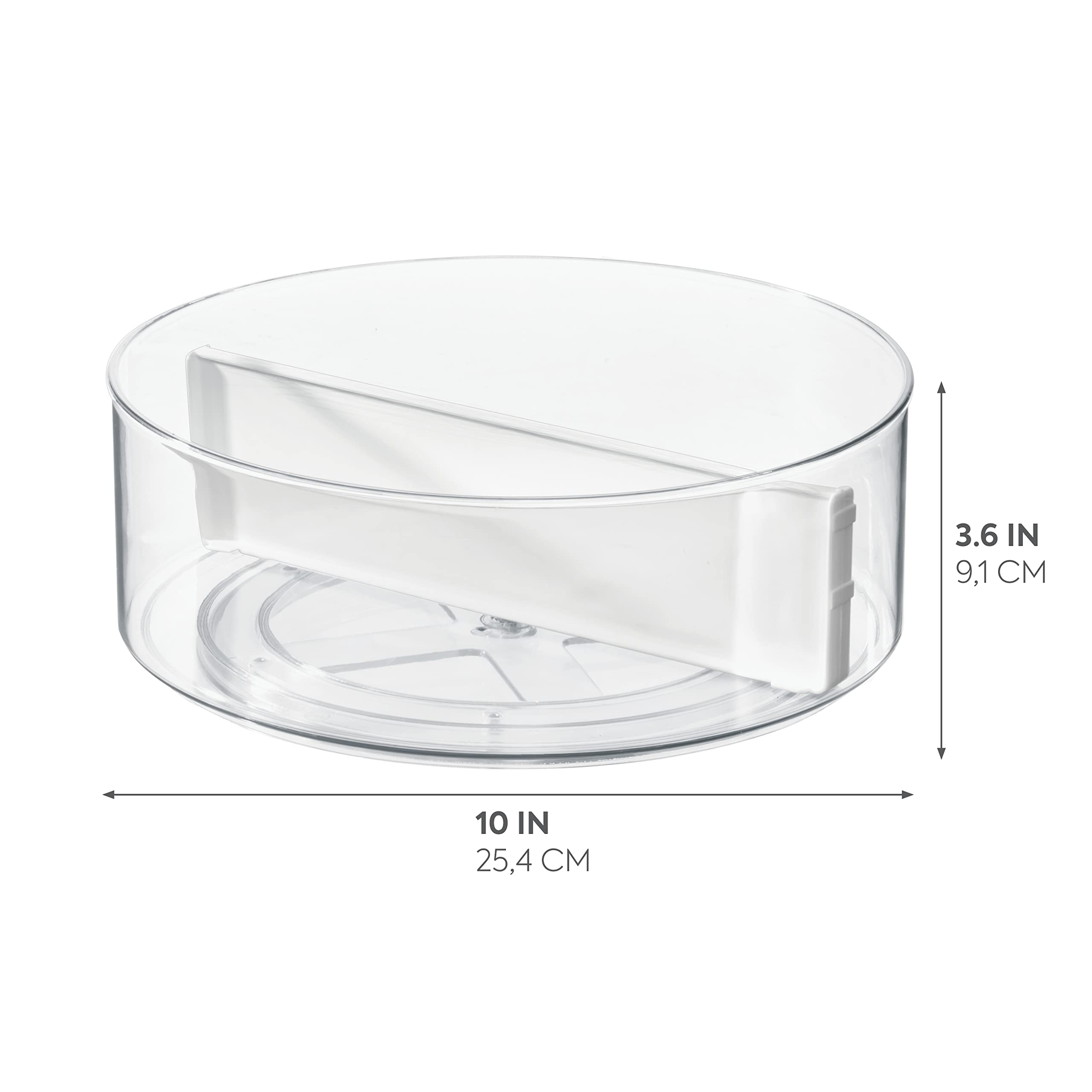 Rosanna Pansino x iDesign Recycled Plastic Divided Lazy Susan Turntable with Lid, Clear Bin/Marshmallow Divider, 10” D x 3.69” H