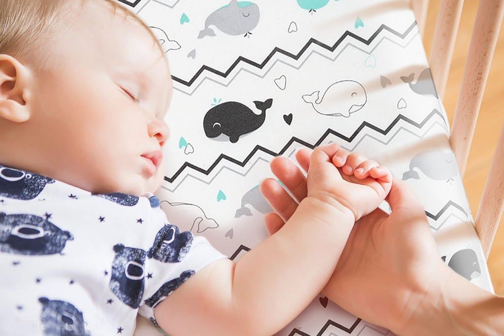 Pack n Play Stretchy Fitted Pack n Play Playard Sheet Set BROLEX 2 Pack Portable Mini Crib Sheets,Convertible Playard Mattress Cover,Ultra Soft Material,Elephant & Whale