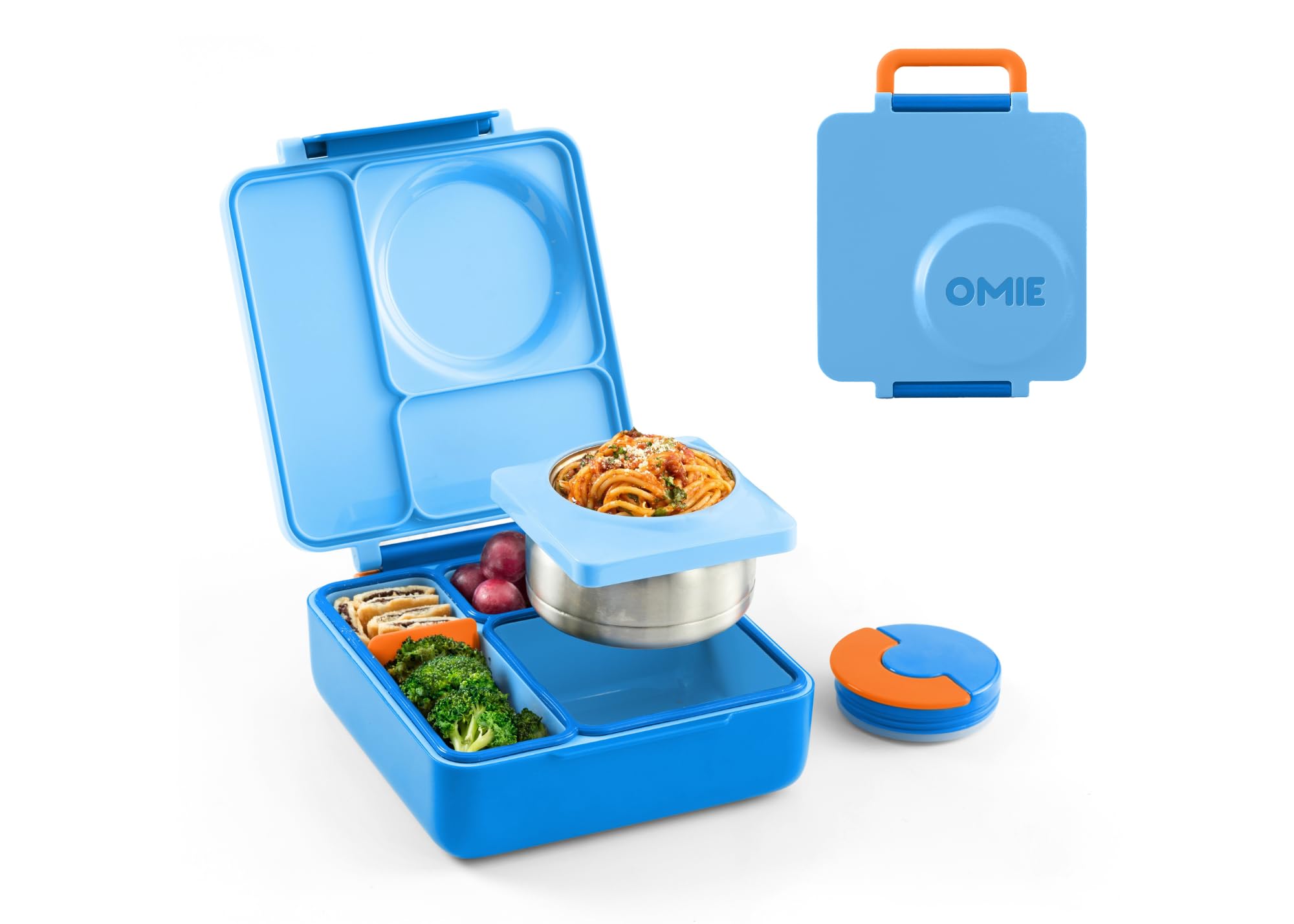 OmieBox Bento Box for Kids - Insulated Lunch Box with Leak Proof Thermos Food Jar - 3 Compartments, Two Temperature Zones (Sky Blue) (Single) (Packaging May Vary)