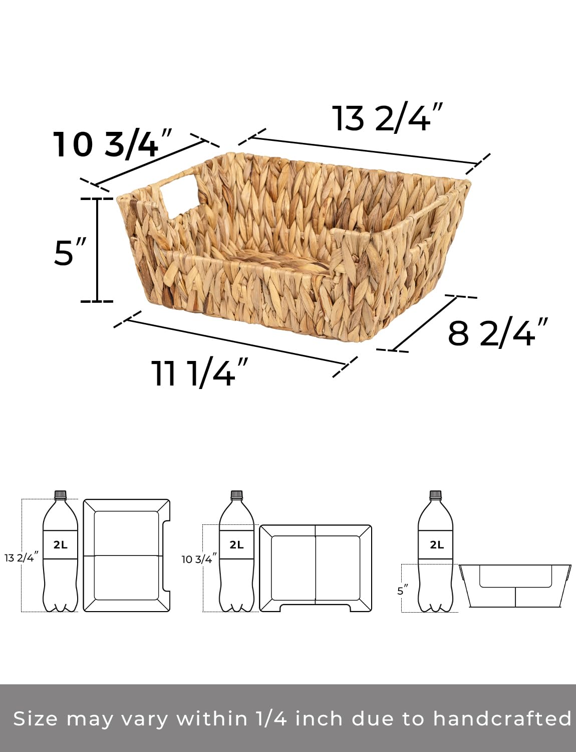 StorageWorks Water Hyacinth Open-Front Storage Basket, Wicker Storage Baskets for Shelves, Hand-Woven Bin with Handles, Kitchen Pantry Wicker Basket, 2 Pack