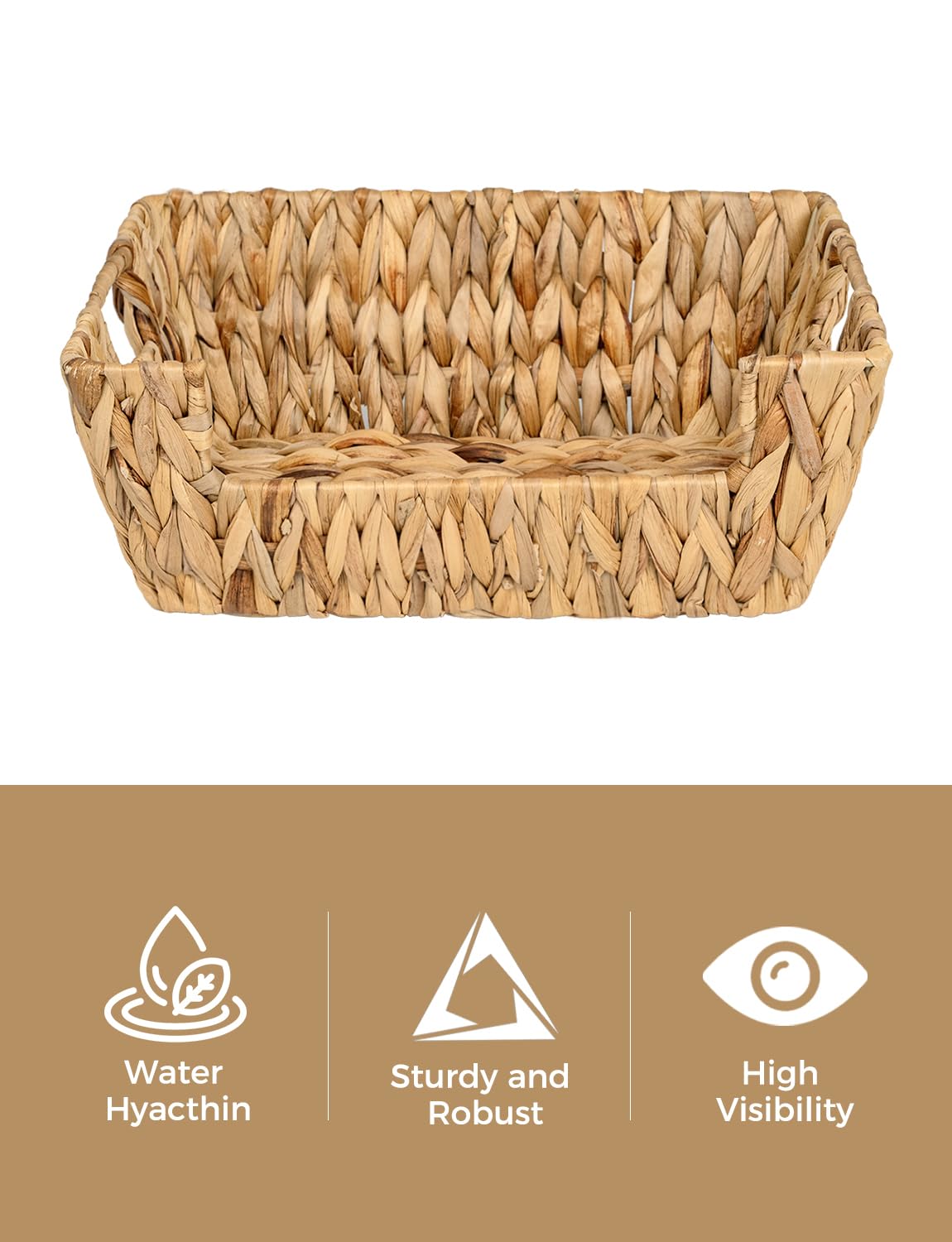 StorageWorks Water Hyacinth Open-Front Storage Basket, Wicker Storage Baskets for Shelves, Hand-Woven Bin with Handles, Kitchen Pantry Wicker Basket, 2 Pack