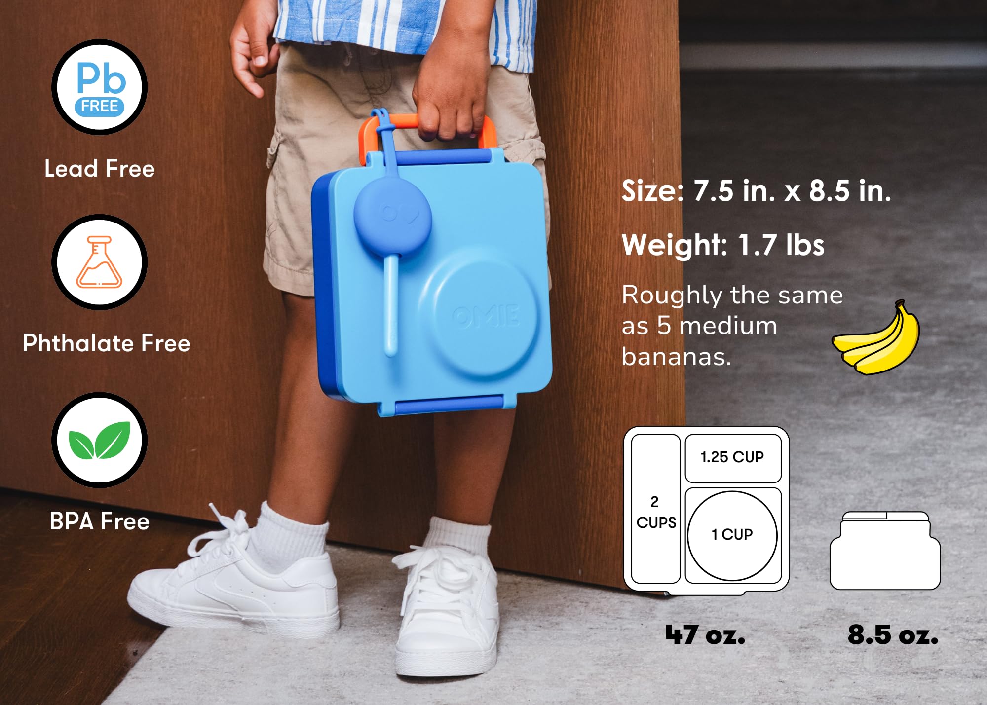 OmieBox Bento Box for Kids - Insulated Lunch Box with Leak Proof Thermos Food Jar - 3 Compartments, Two Temperature Zones (Sky Blue) (Single) (Packaging May Vary)