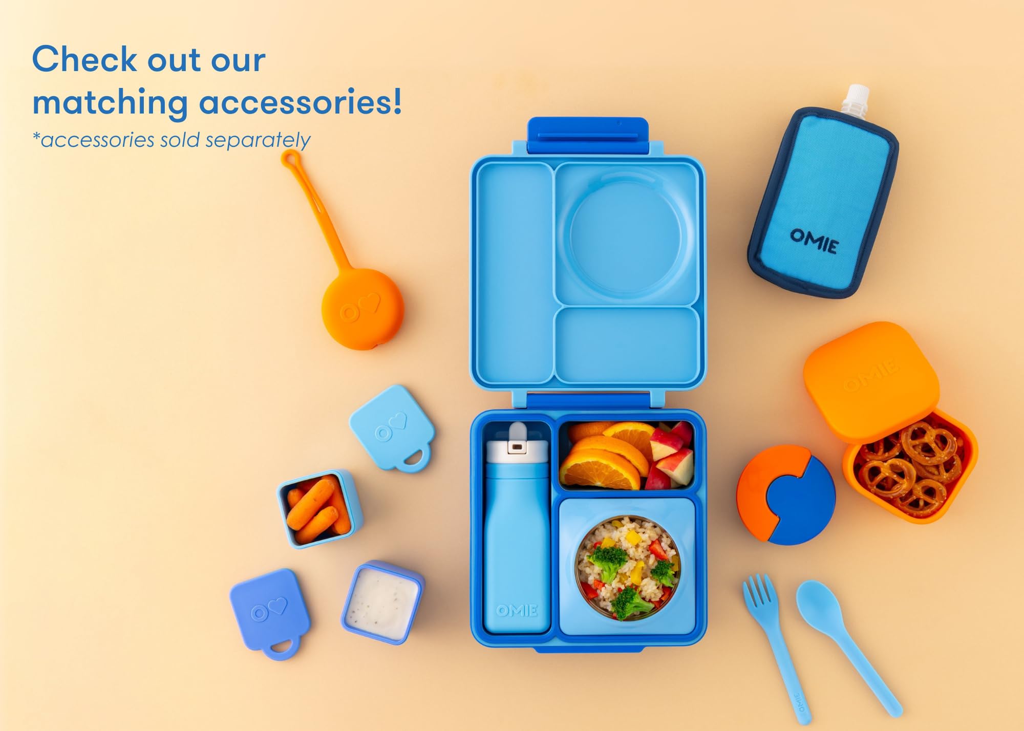 OmieBox Bento Box for Kids - Insulated Lunch Box with Leak Proof Thermos Food Jar - 3 Compartments, Two Temperature Zones (Sky Blue) (Single) (Packaging May Vary)