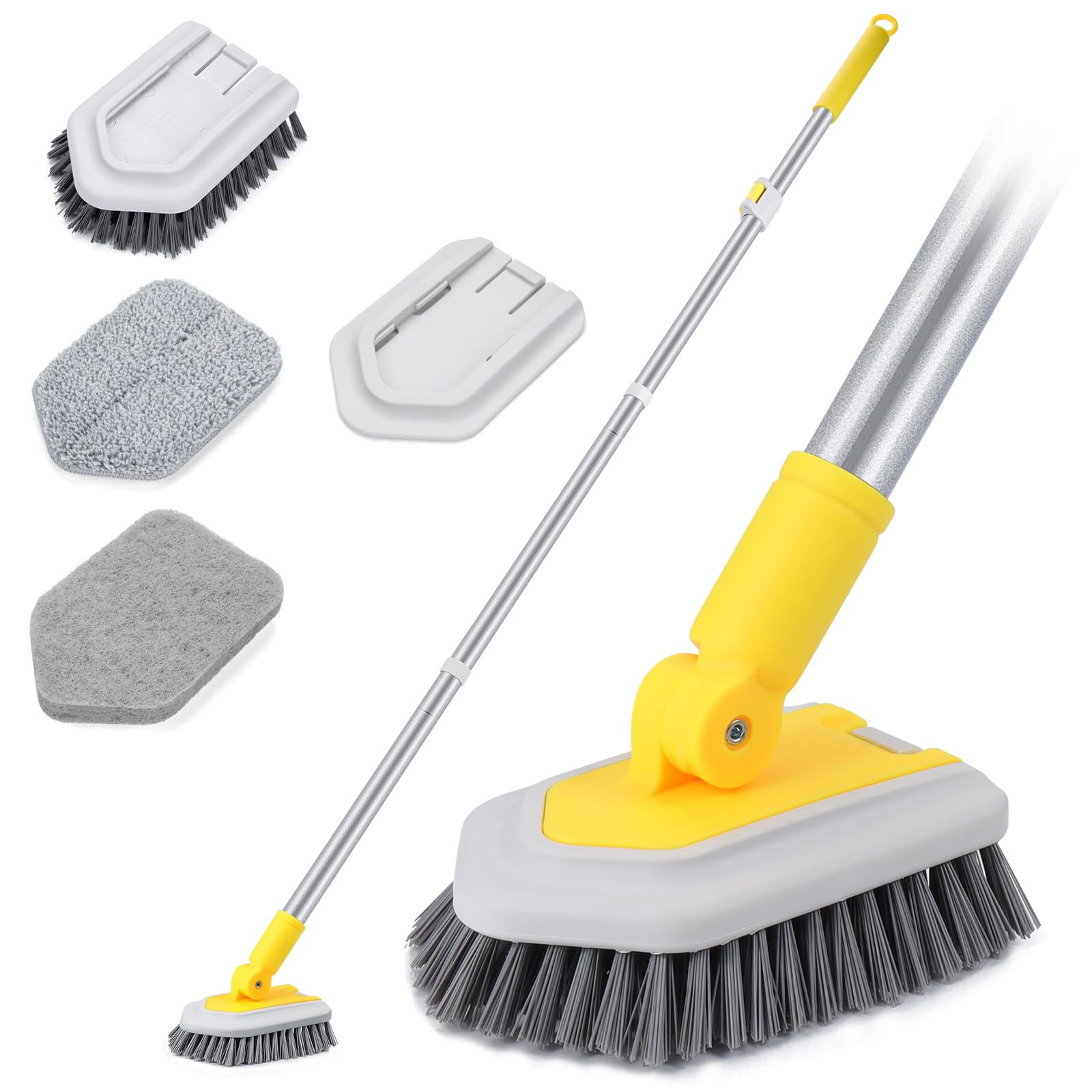 Lalafancy Shower Cleaning Brush, 2 in 1 Tub and Tile Scrubber Brush with 46'' Extendable Long Handle Detachable Stiff Bristles Scrub Brush for Cleaning Bathtub Shower Bathroom