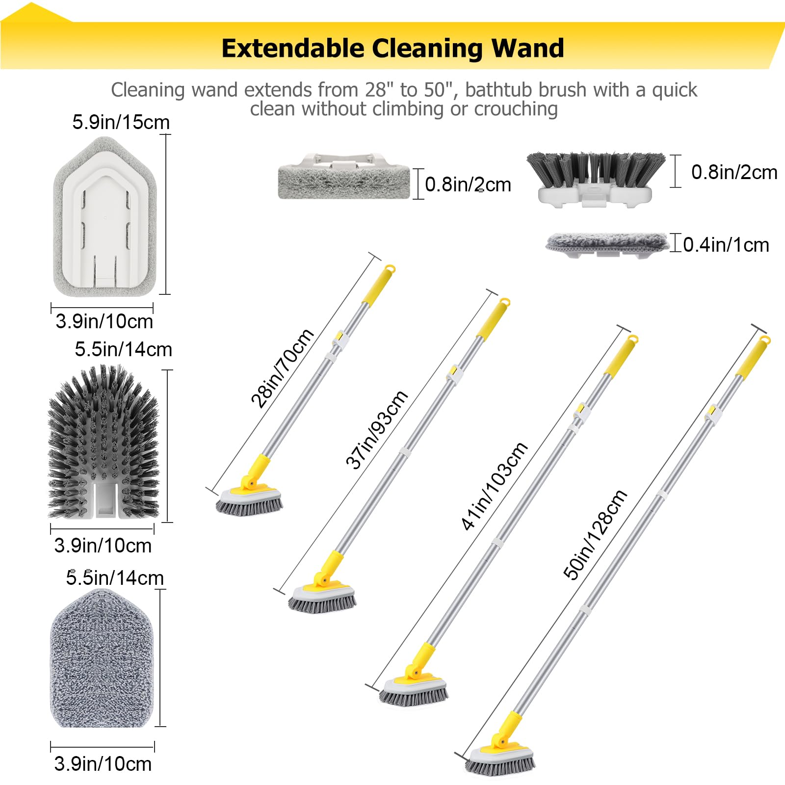 Lalafancy Shower Cleaning Brush, 2 in 1 Tub and Tile Scrubber Brush with 46'' Extendable Long Handle Detachable Stiff Bristles Scrub Brush for Cleaning Bathtub Shower Bathroom