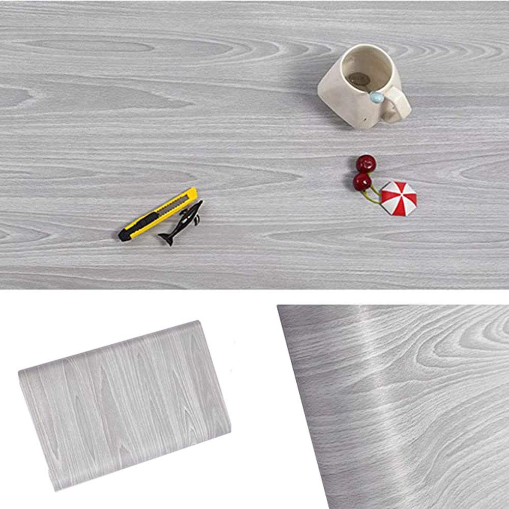 Self Adhesive Light Grey Wood Contact Paper Shelf Liner Dresser Kitchen Cabinets Table Desk Countertop Furniture Wall Paper 17.7X 197 Inches
