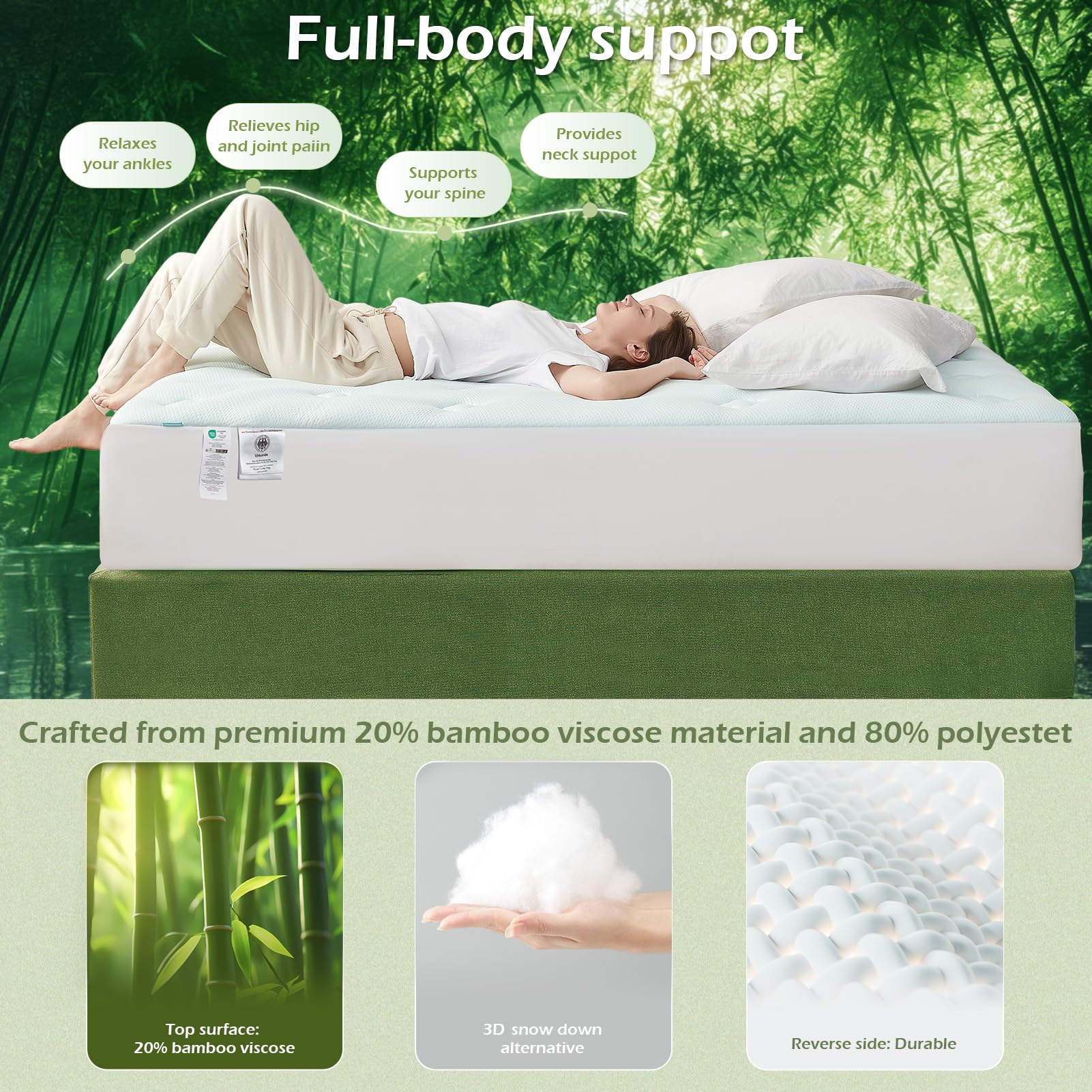 Hansleep Memory Foam Mattress Topper Queen Size, Mattress Pad Queen Size with Deep Pocket, Breathable Air Mattress Cover, 60x80 Inches
