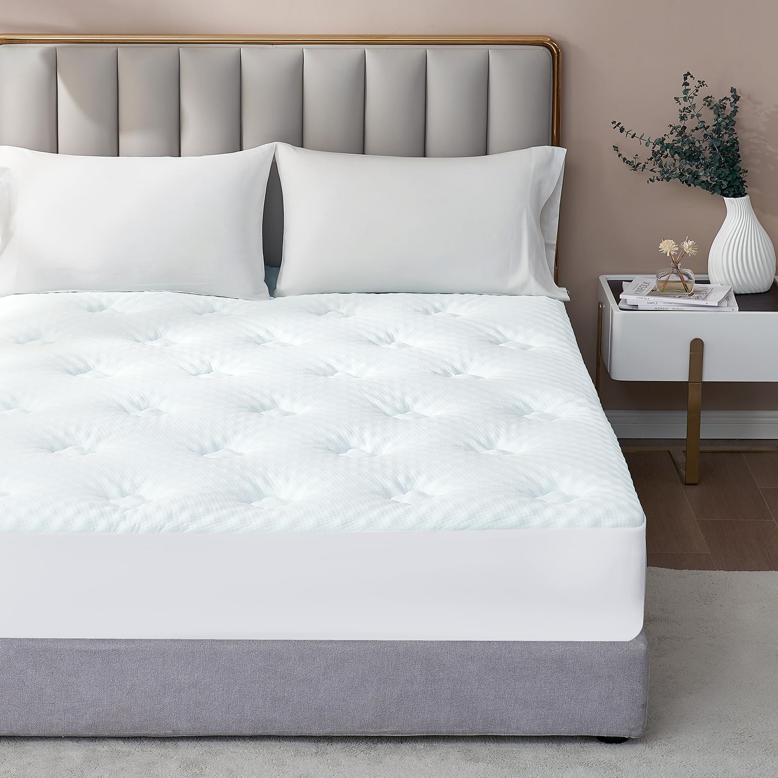 Hansleep Memory Foam Mattress Topper Queen Size, Mattress Pad Queen Size with Deep Pocket, Breathable Air Mattress Cover, 60x80 Inches